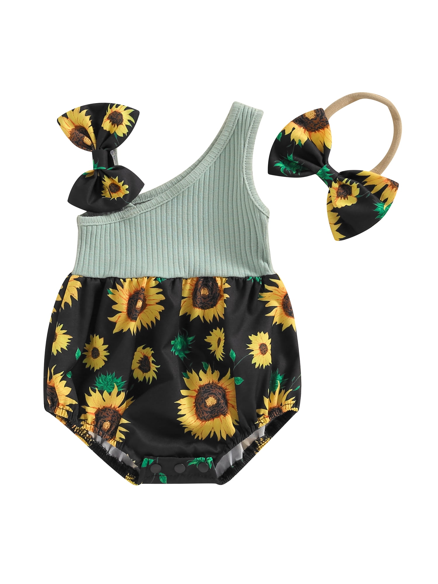 Suealasg Baby Girl 2 Piece Summer Set Sunflower Print Slash Neck ...