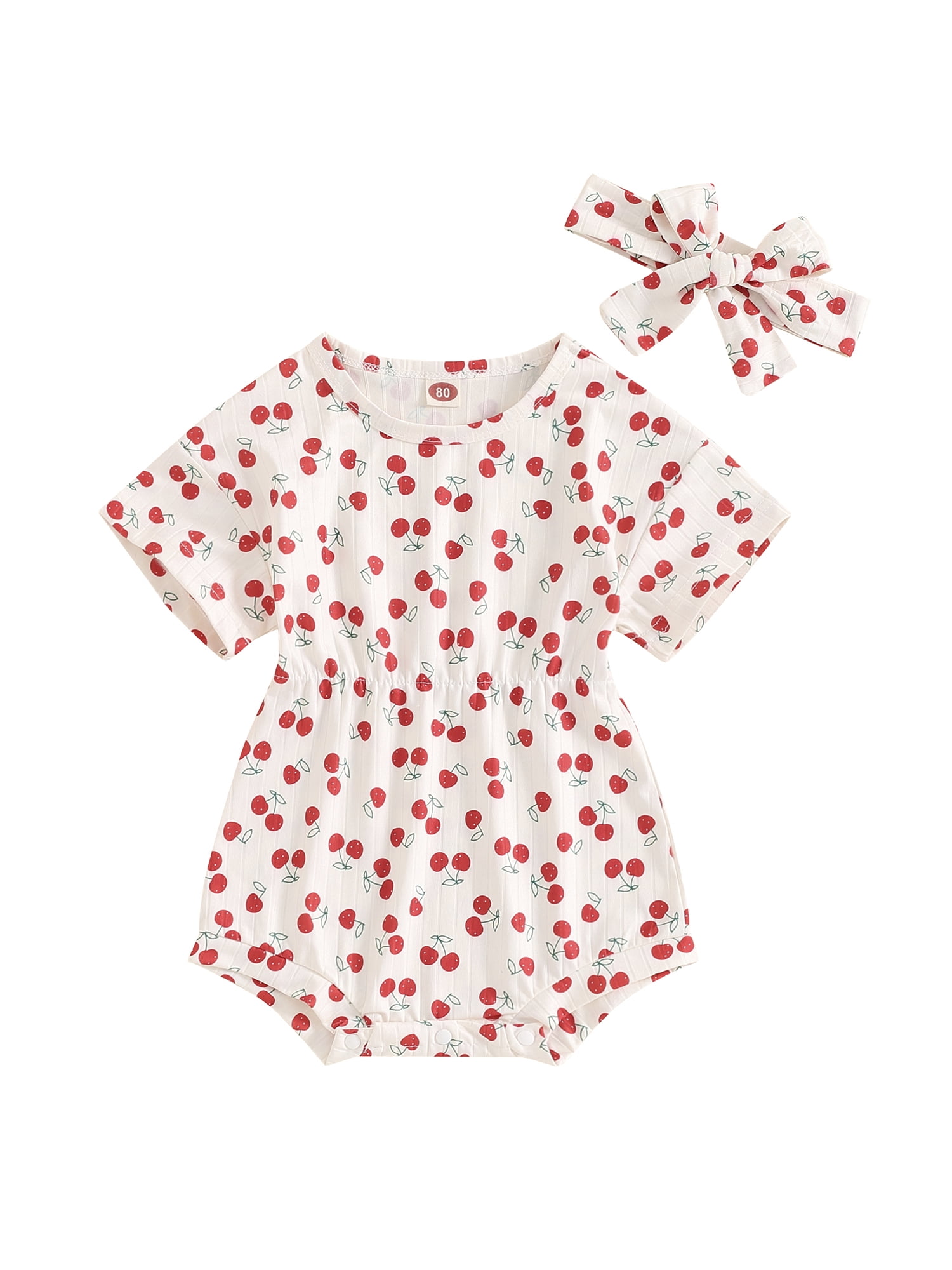 Suealasg Baby Girl 2Pcs Summer Outfits Short Sleeve Cherry Print Romper ...