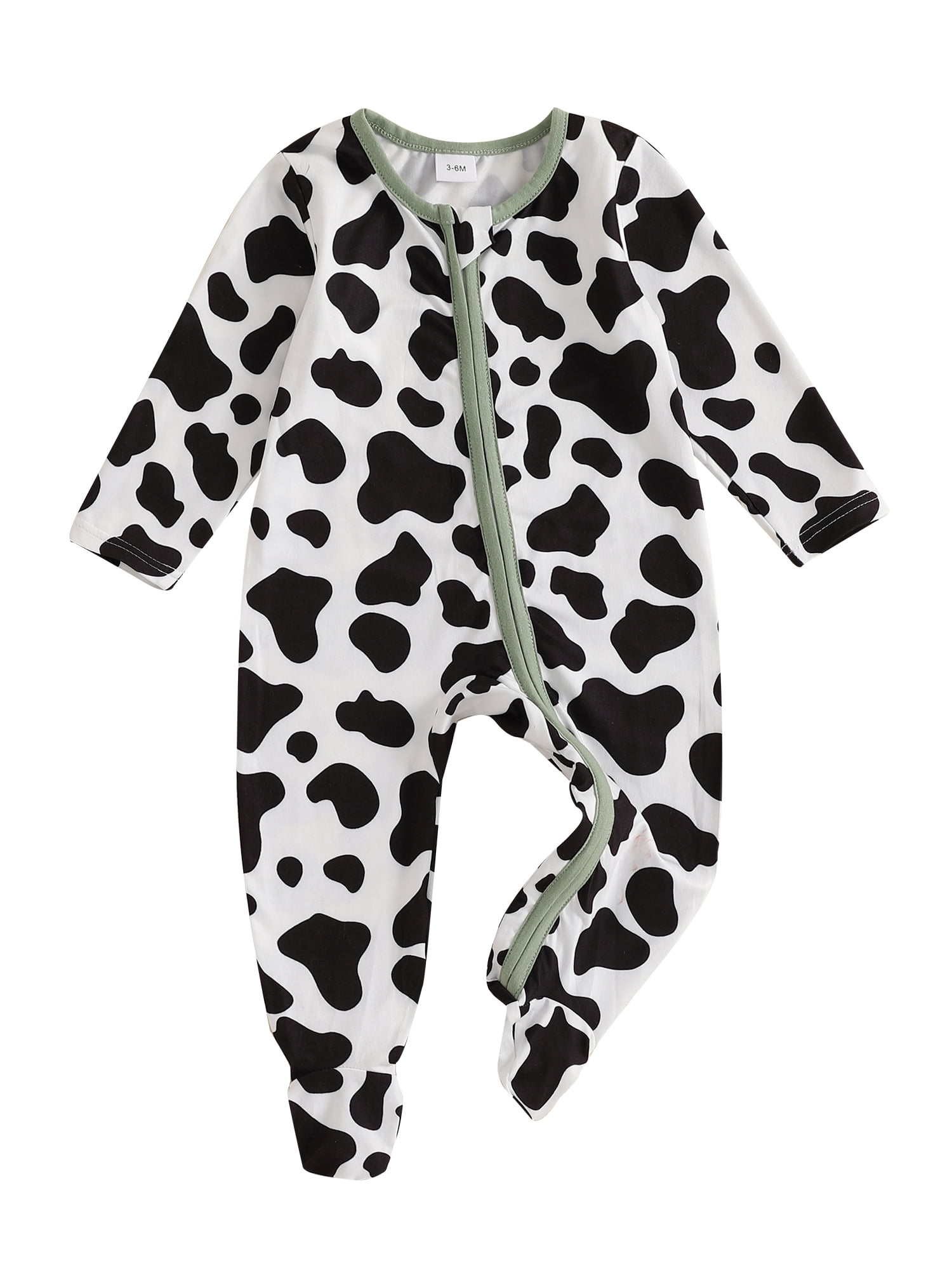 Suealasg Baby Girl Boy Footed Pajamas 3 6 12 Months Newborn Crew Neck Long Sleeve Cow Print Zip ...