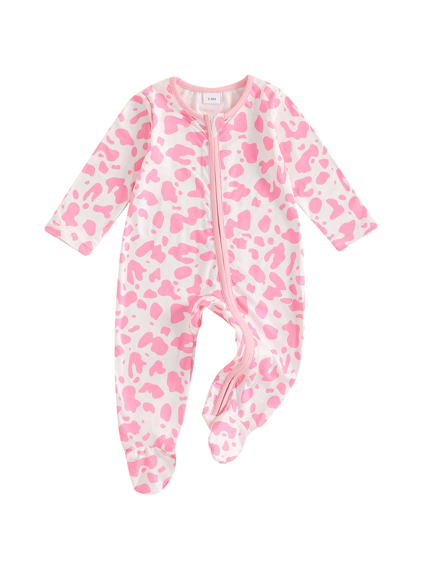 Suealasg Baby Girl Boy Footed Pajamas 3 6 12 Months Newborn Crew Neck Long Sleeve Cow Print Zip ...