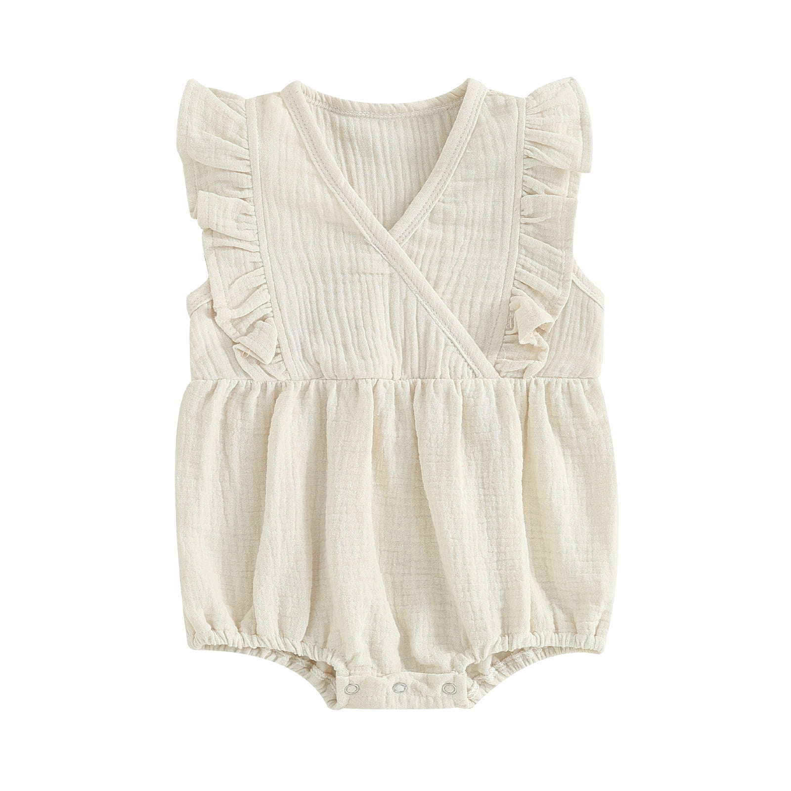 Suealasg Baby Girl Bubble Romper Infant Sleeveless Wrap V Neck Solid Color Bodysuit Newborn ...