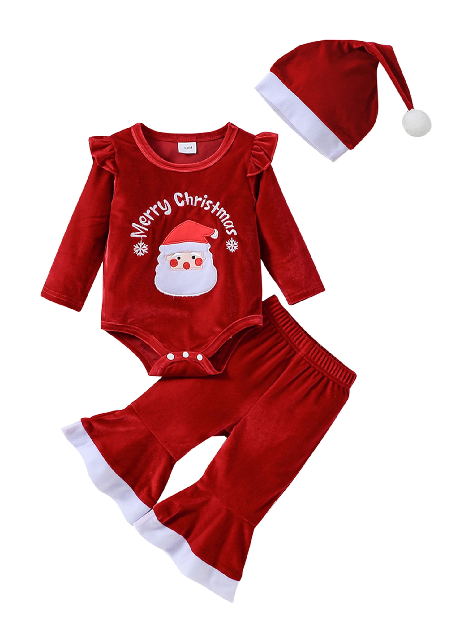 Suealasg Baby Girl Christmas Outfits 3M 6M 12M 18M Infant Girls Letter Santa Embroidered Long ...