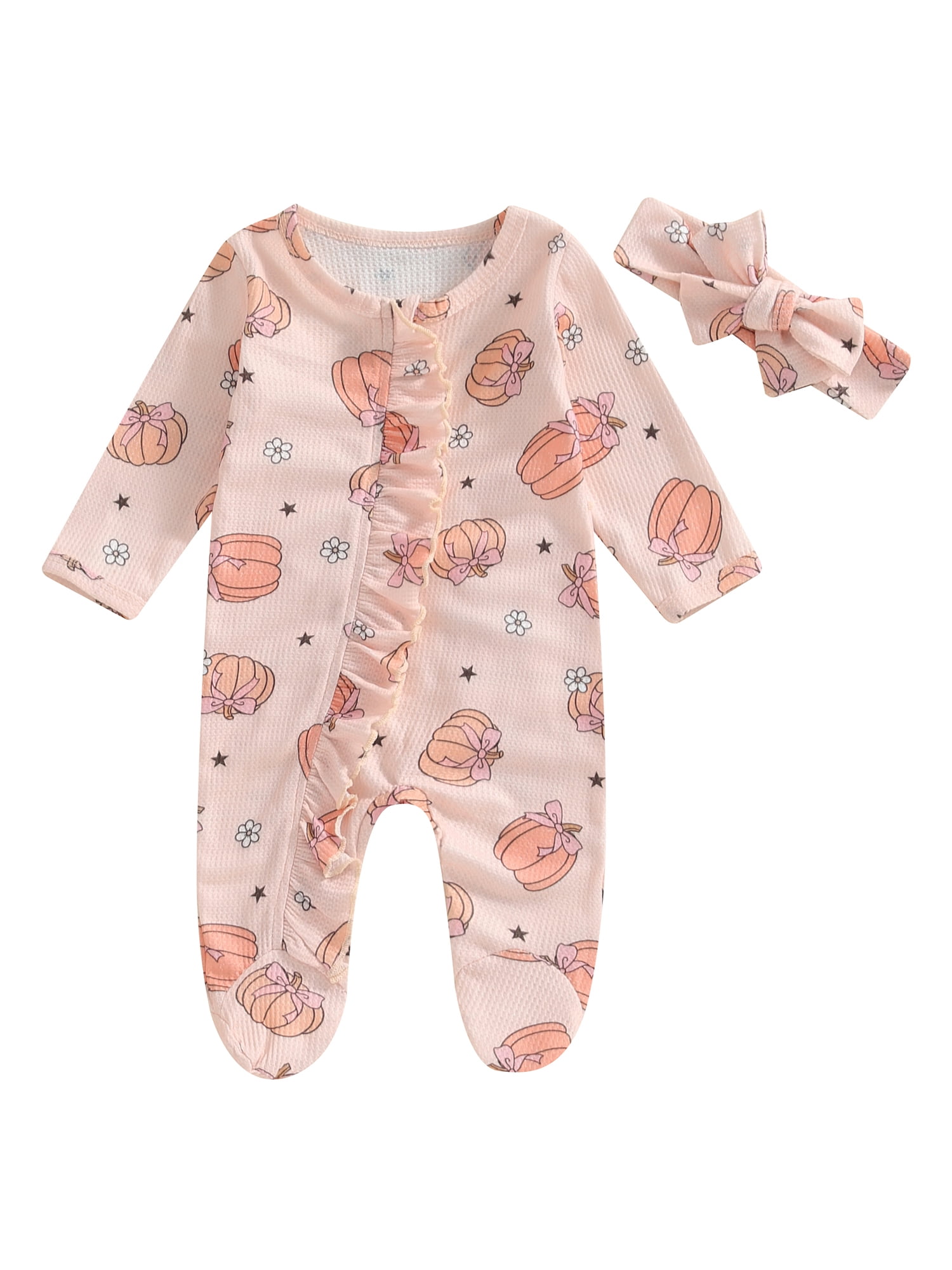 Suealasg Baby Girl Footed Jumpsuit Halloween Clothes 3 6 12 Months Newborn Girls Long Sleeve ...