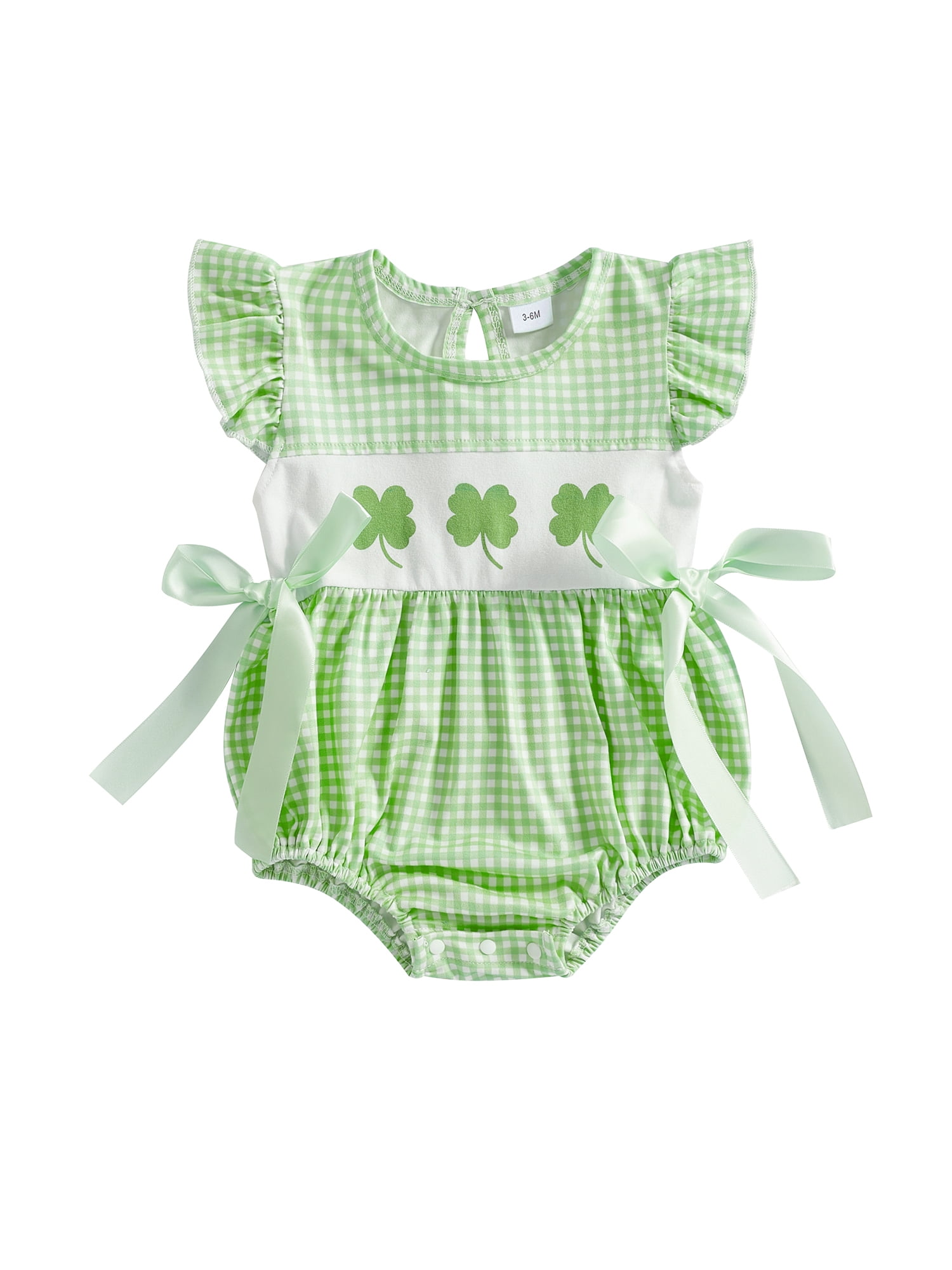 Suealasg Baby Girl Irish Clothes Clover Plaid Print Fly Sleeve Bodysuit ...
