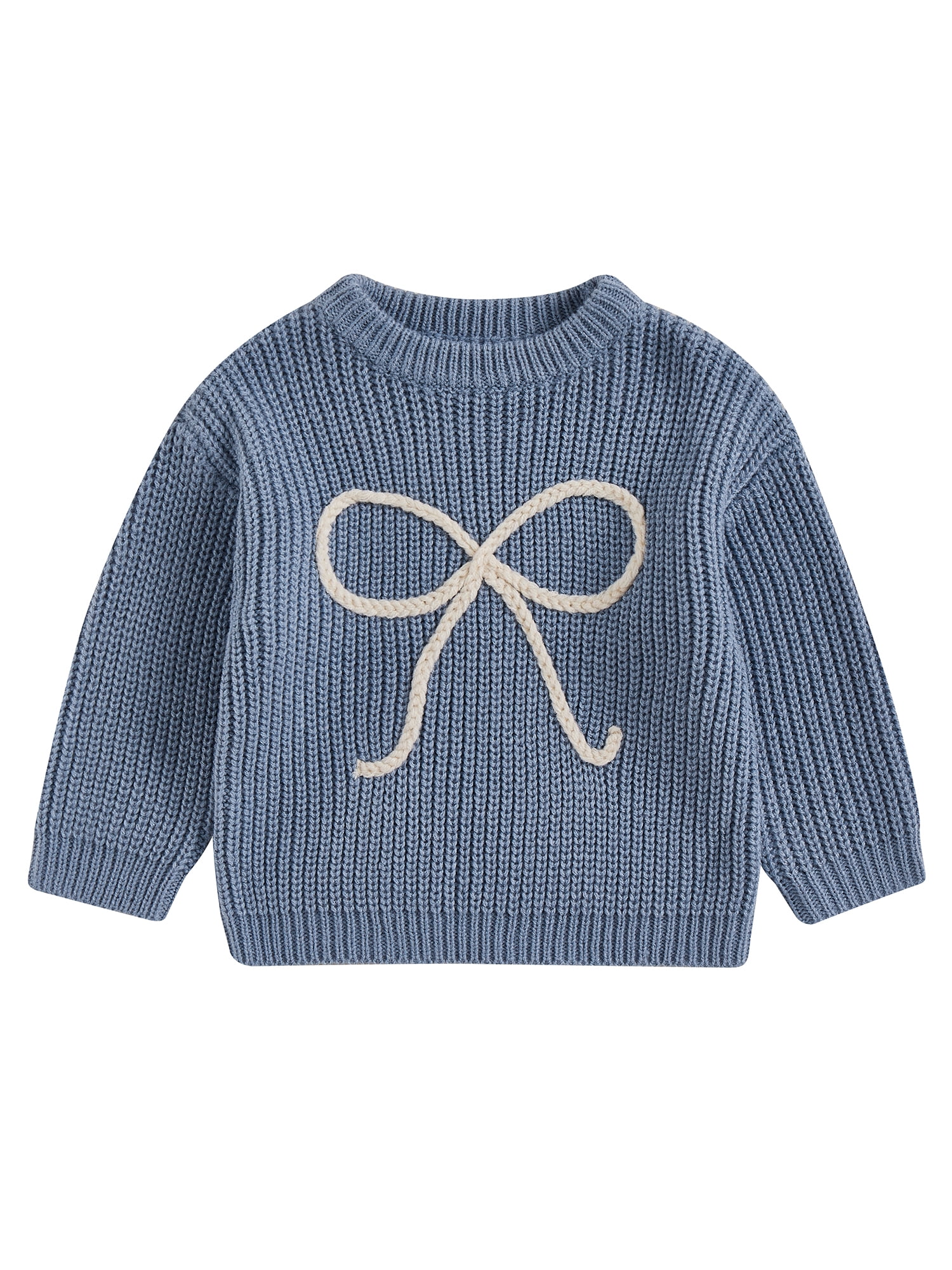 Suealasg Baby Girl Knit Sweater Long Sleeve Bowknot Embroidery Chunky ...