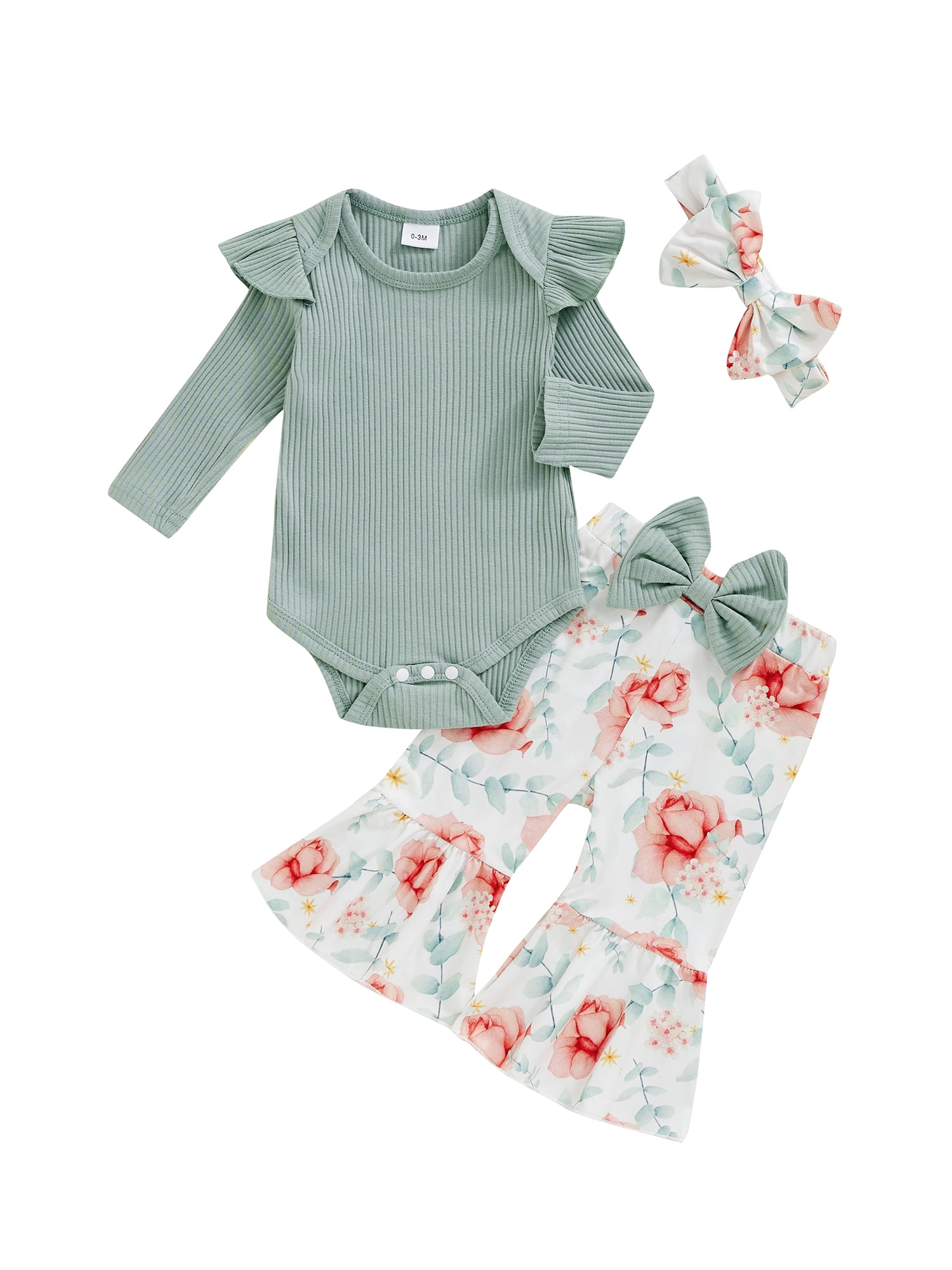 Suealasg Baby Girl Outfit Newborn Girl 3Pcs Spring Fall Clothes 3 6 9 12 18 Months Infant Long ...