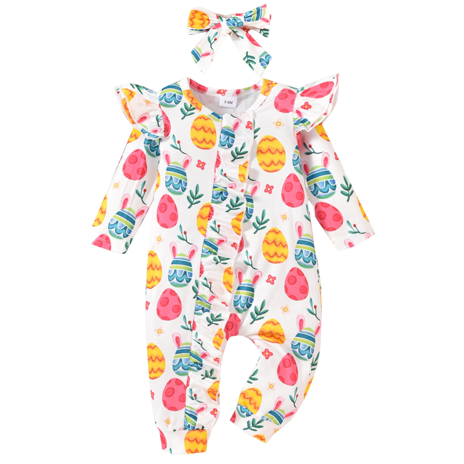 Suealasg Baby Girl Spring Jumpsuit Headband Long Sleeve Easter Egg ...