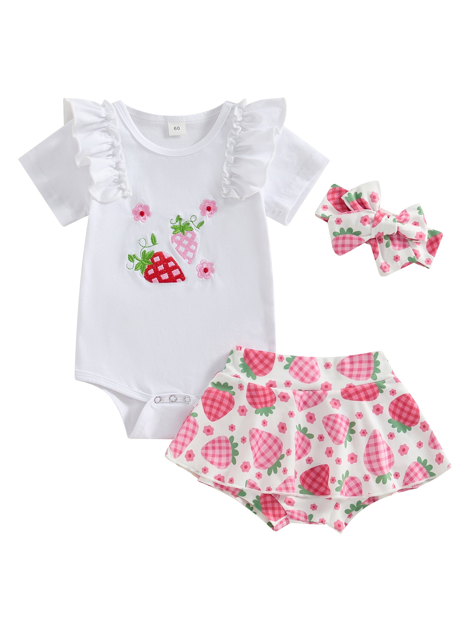 Suealasg Baby Girl Summer Clothes Fly Sleeve Strawberry Embroidery ...