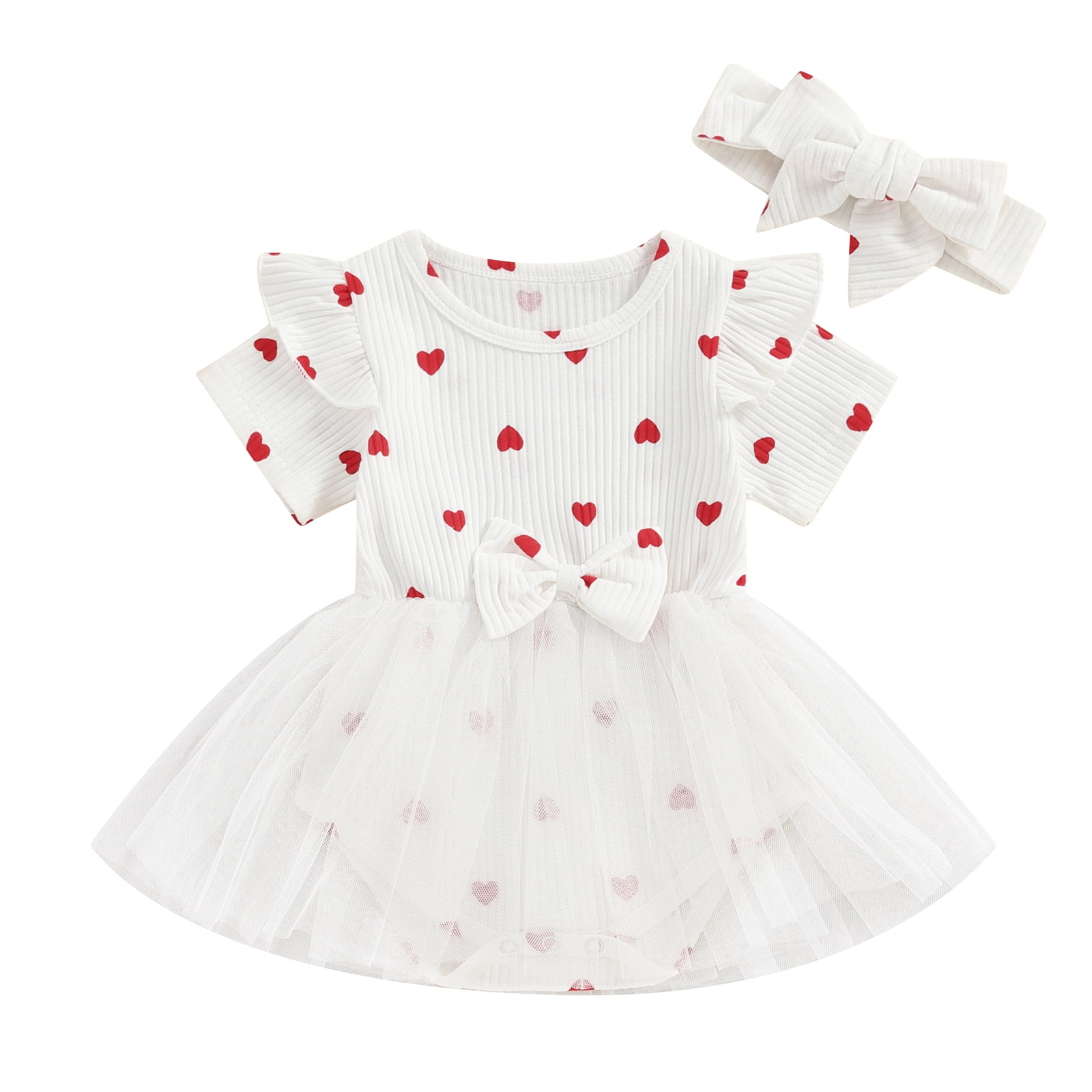 Suealasg Baby Girl Valentine's Day Clothes Infant Girl Summer Romper Dress Short Sleeve Heart ...