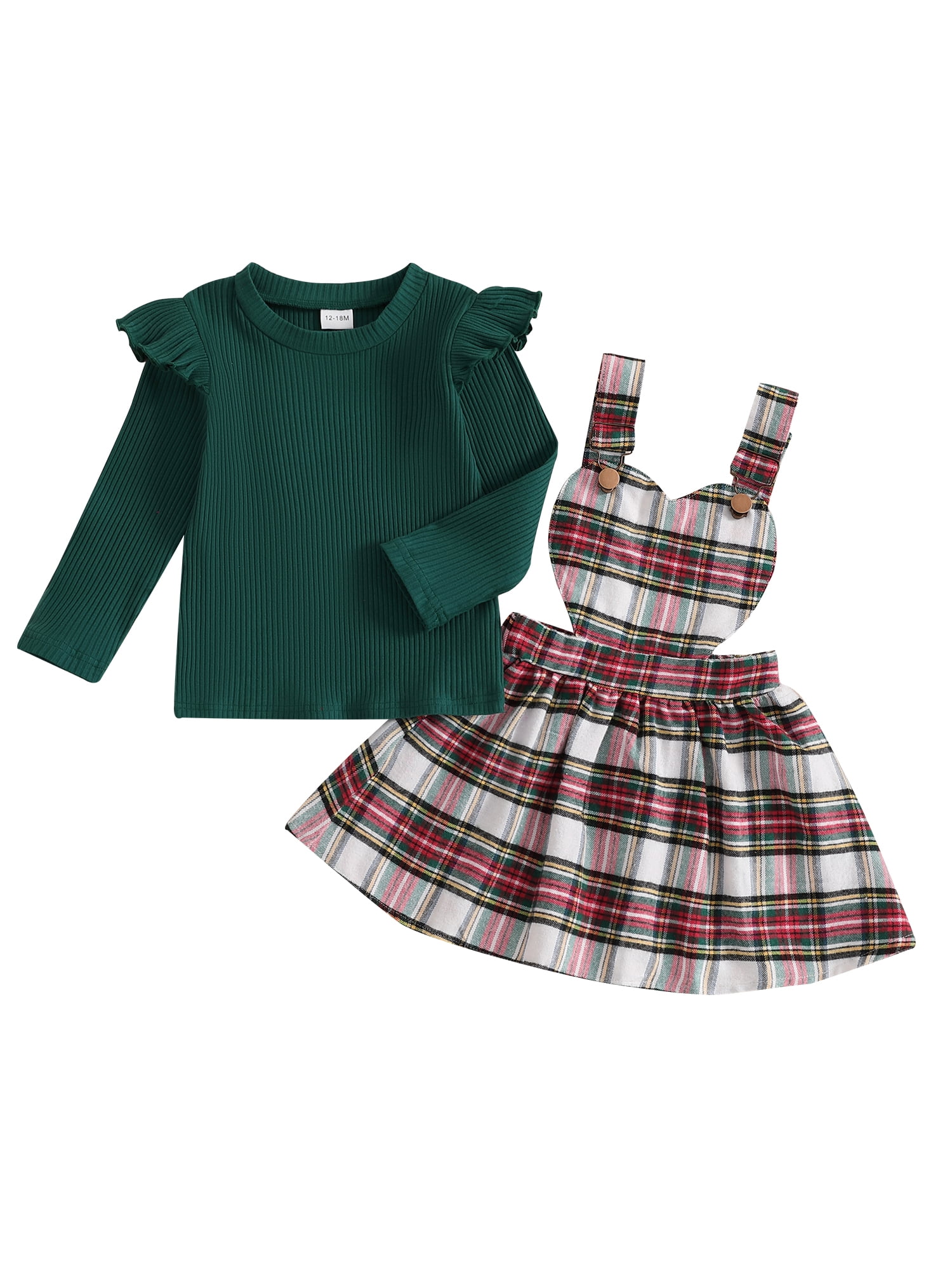 Suealasg Baby Girls Christmas Outfits 3 6 12 18 Months Infant Girls Long Sleeve Ruffled Ribbed ...