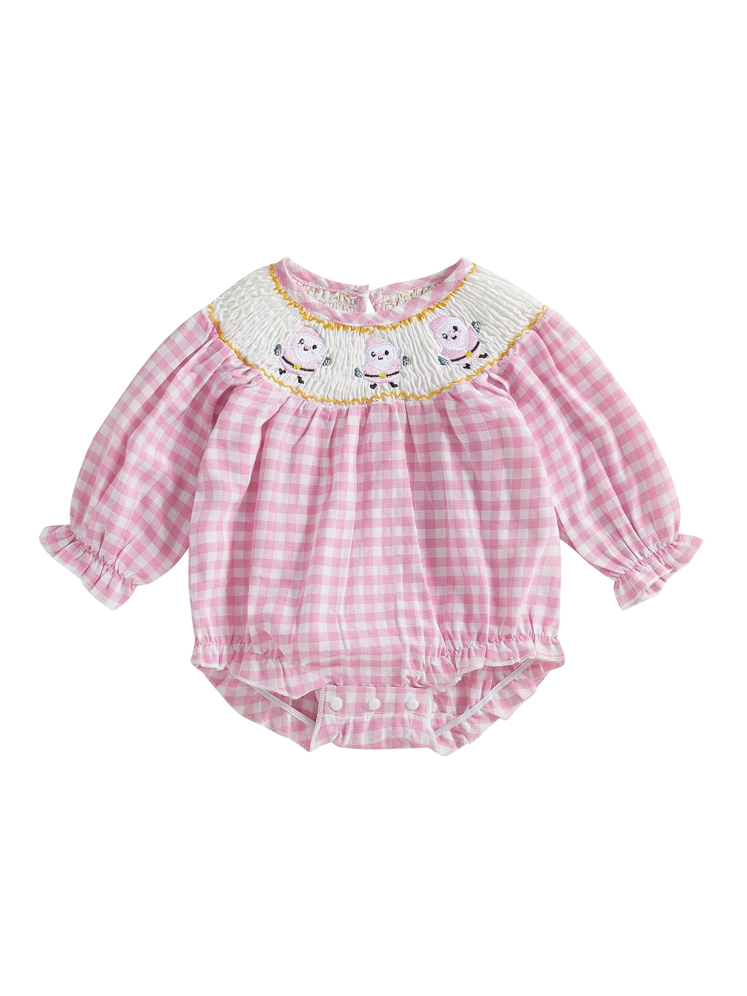 Suealasg Baby Girls Christmas Rompers Plaid Santa Claus Pattern Crew Neck Long Sleeve Newborn ...