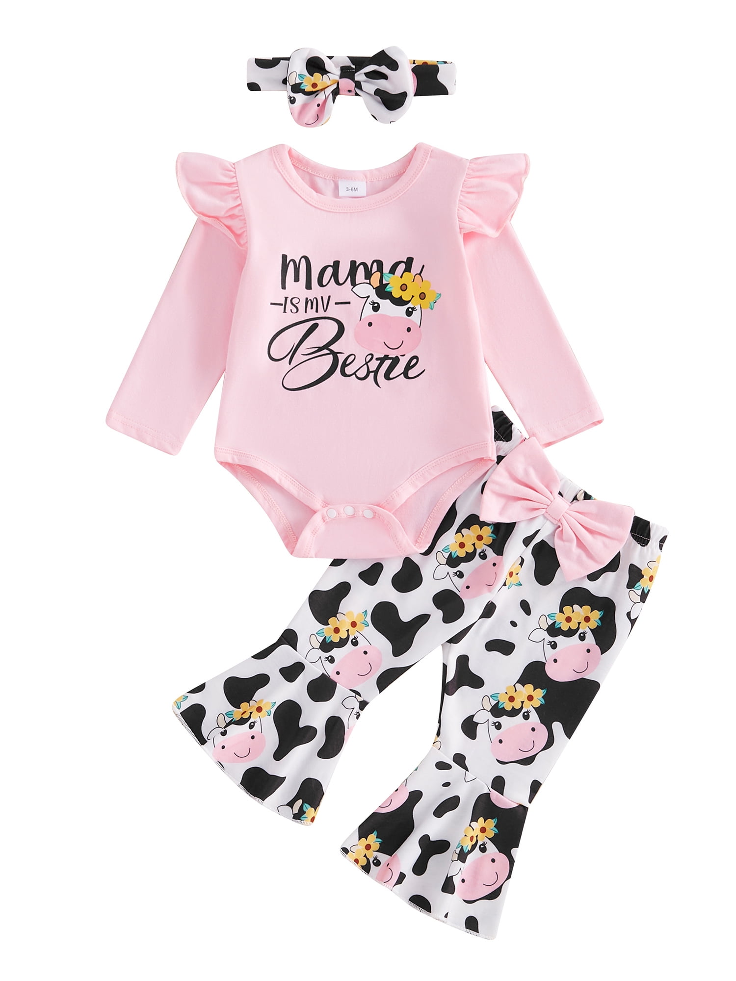 Suealasg Baby Girls Fall Clothes Long Sleeve Letters Print Romper +Cow ...