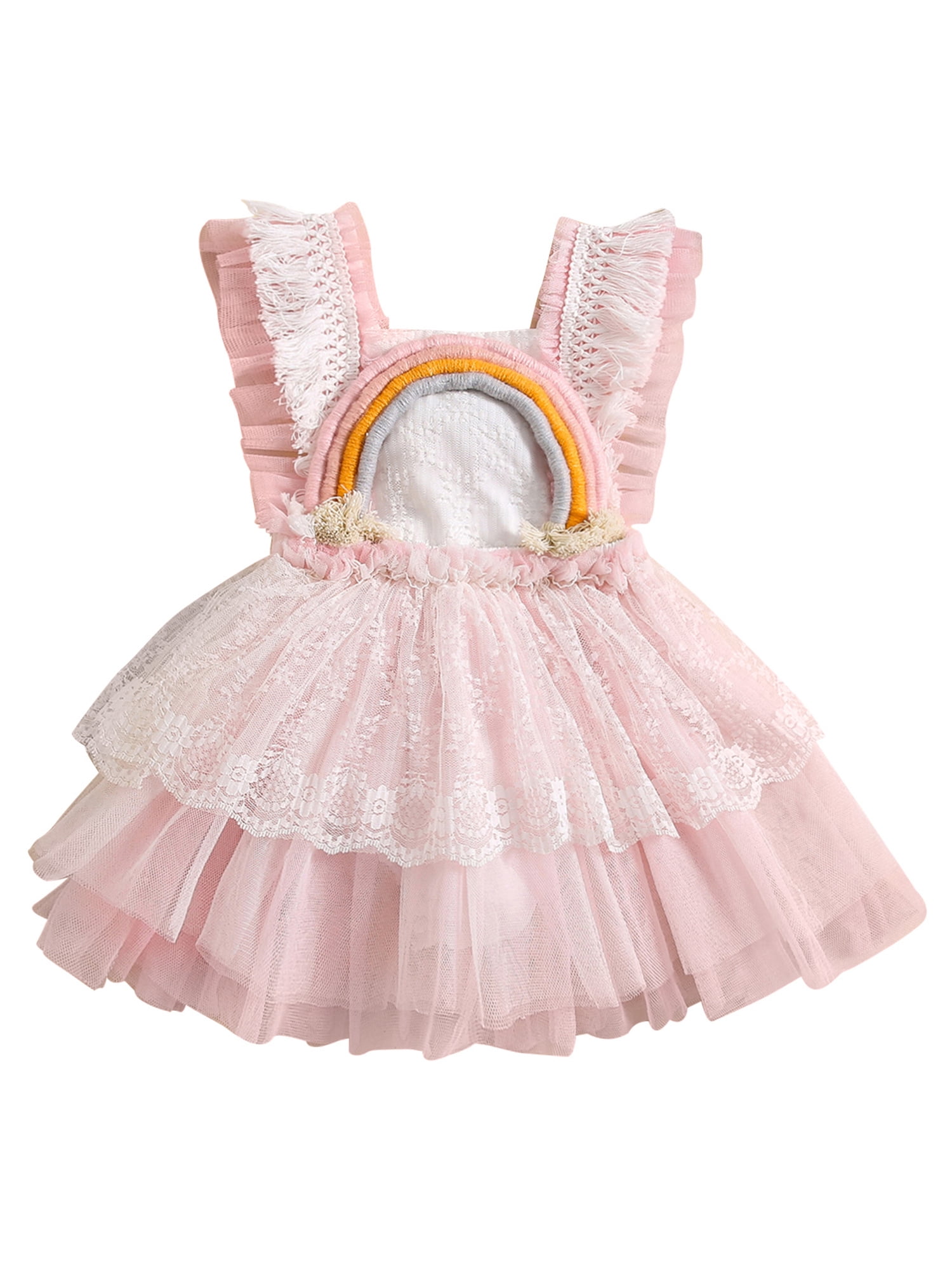 Suealasg Baby Girls Lace Princess Dress 3M 6M 12M 18M Infant Girls Sleeveless Rainbow Layered ...
