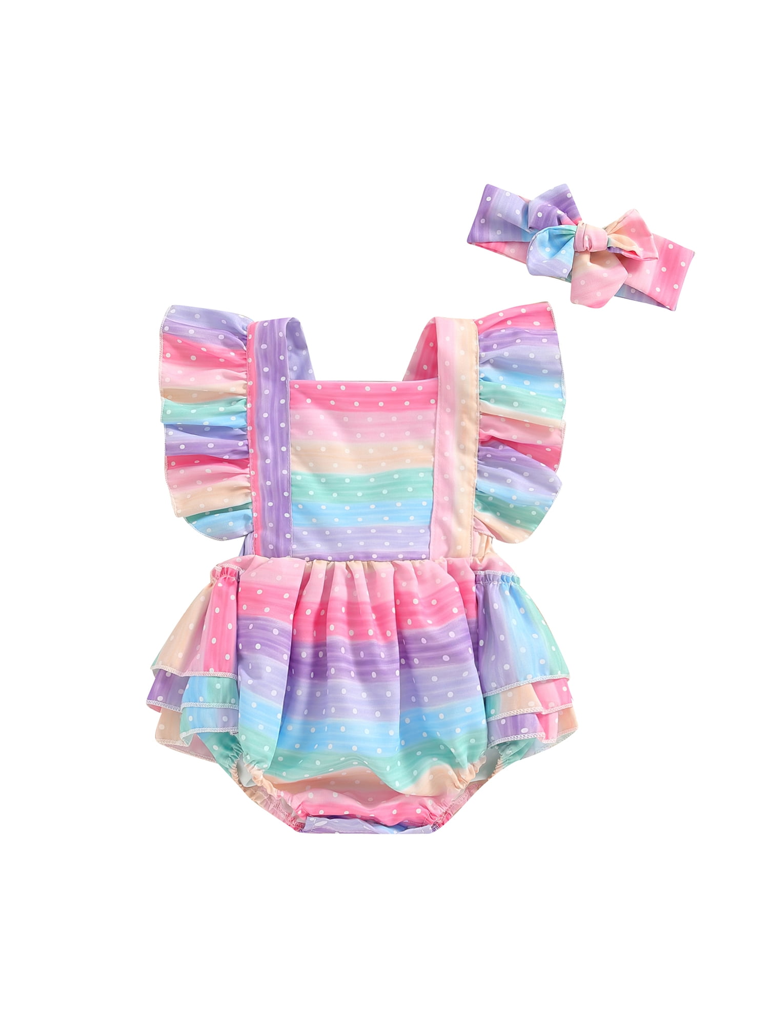 Suealasg Baby Girls Summer Outfit Flying Sleeve Crew Neck Gradient ...