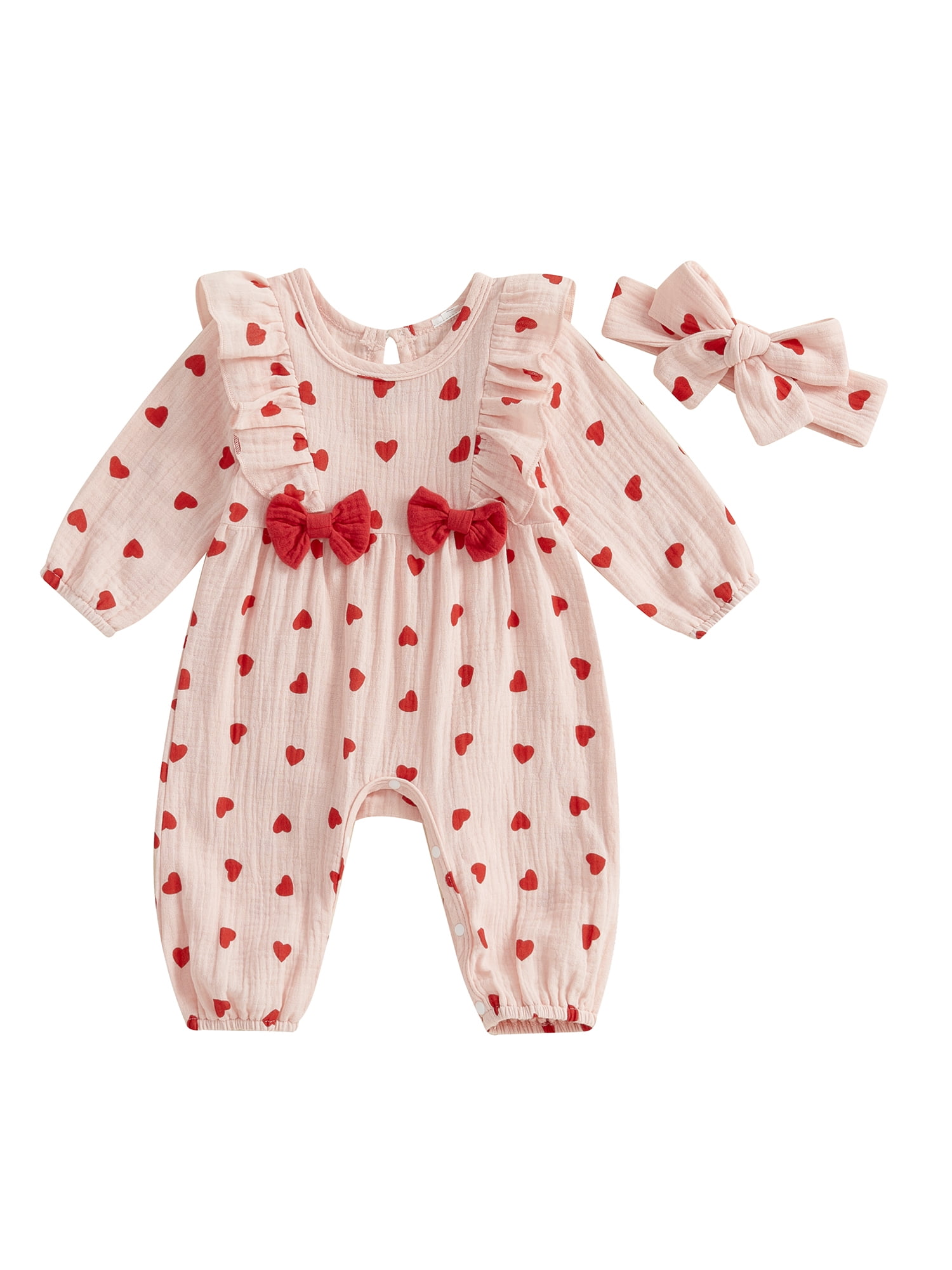 Suealasg Baby Girls Valentine's Day Full Length Jumpsuit Long Sleeve Heart Print Romper Bodysuit ...