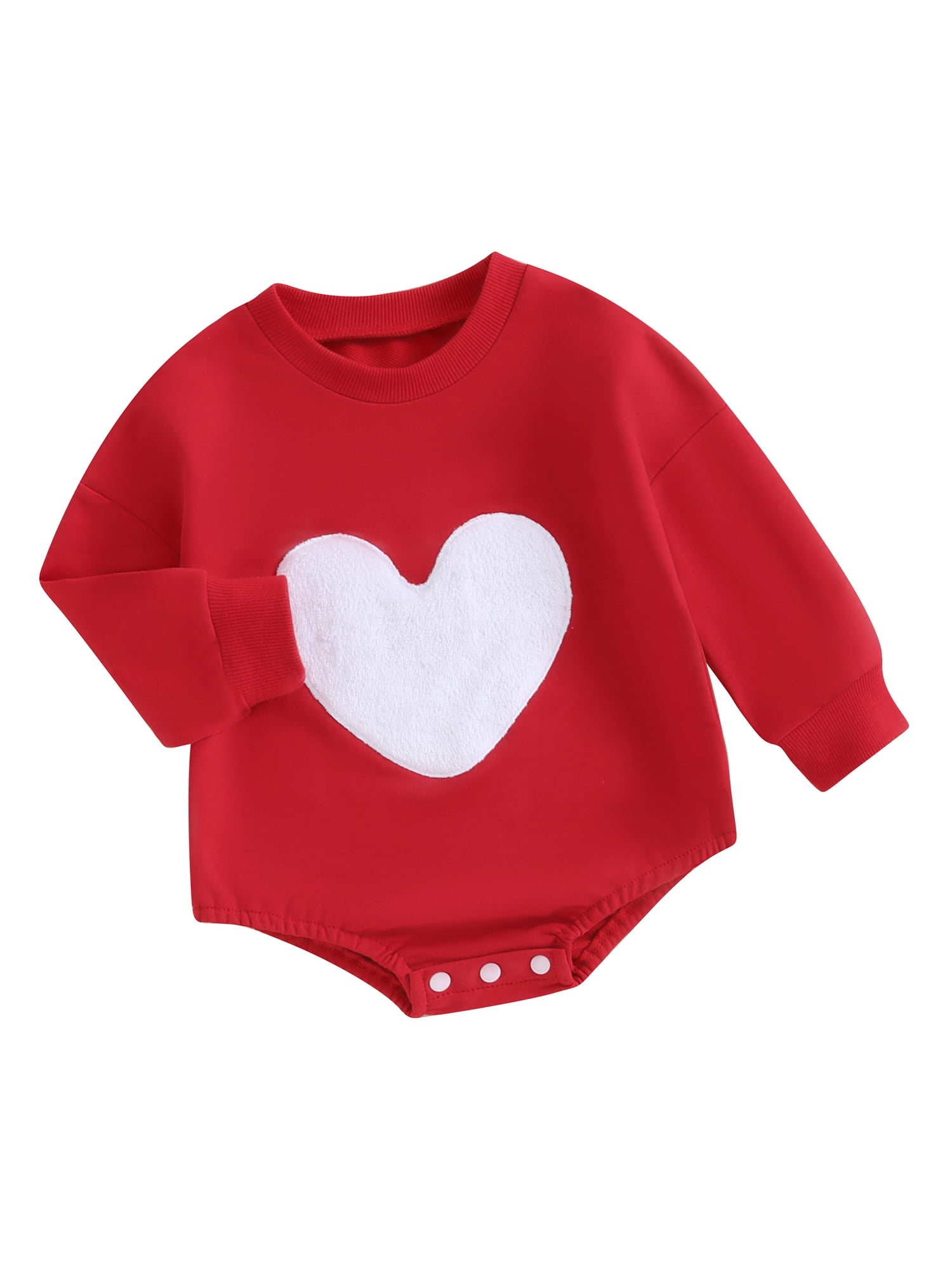 Suealasg Baby Girls Valentine’s Day Romper Infant Long Sleeve Crewneck Heart Embroidery ...