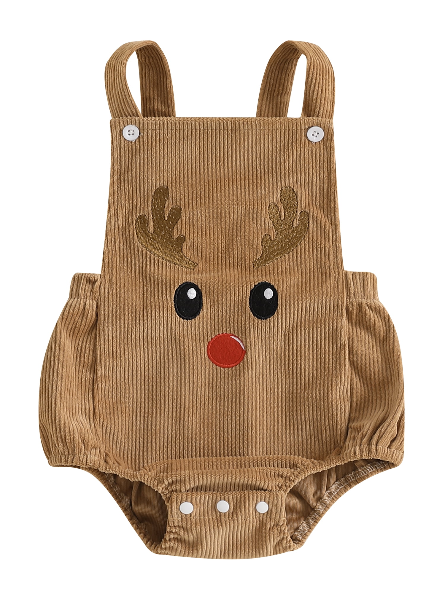 Suealasg Christmas Baby Boy Overalls Elk Snowman Embroidery Square Neck Sleeveless Romper ...