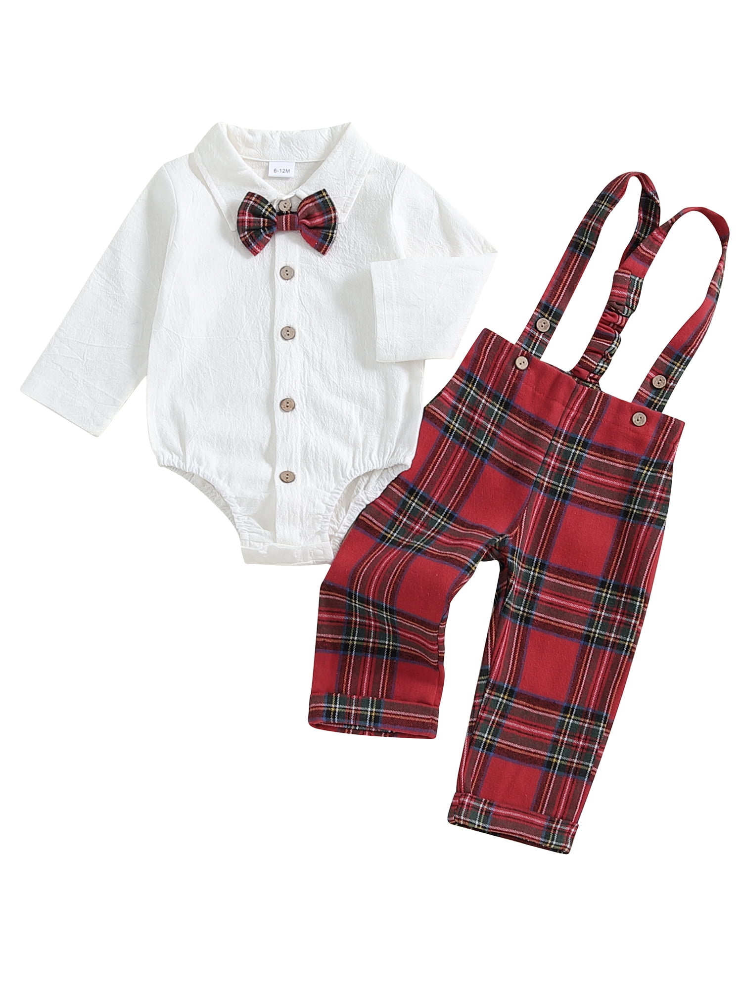 Suealasg Christmas Newborn Baby Boy Gentleman Outfit Long Sleeve Lapel Neck Romper+ Plaid ...