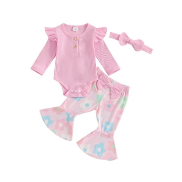 Maxcozy Baby Girls Solid Long Sleeve One-piece Romper Pants Headband Outfits (0-18 Months ...