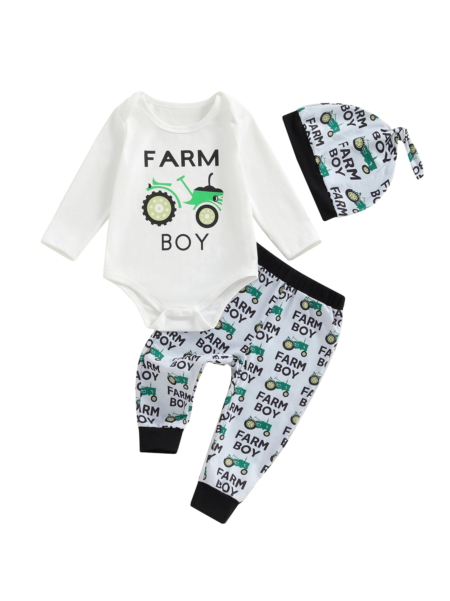 Suealasg Infant Newborn Baby Boys Farm Clothes Set Letter Print Long ...