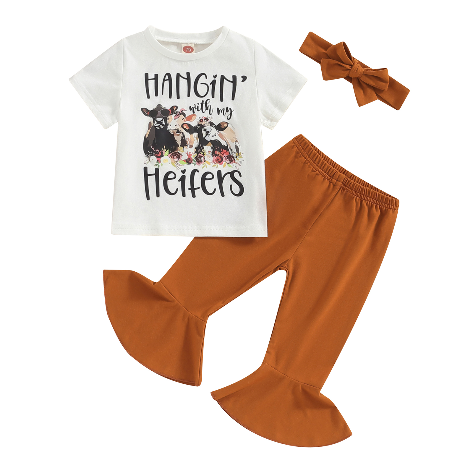 Suealasg Kids Baby Girls Summer Outfits 6M 1T 2T 3T 4T Toddler 3 Piece Flare Pants Set Cow Print ...