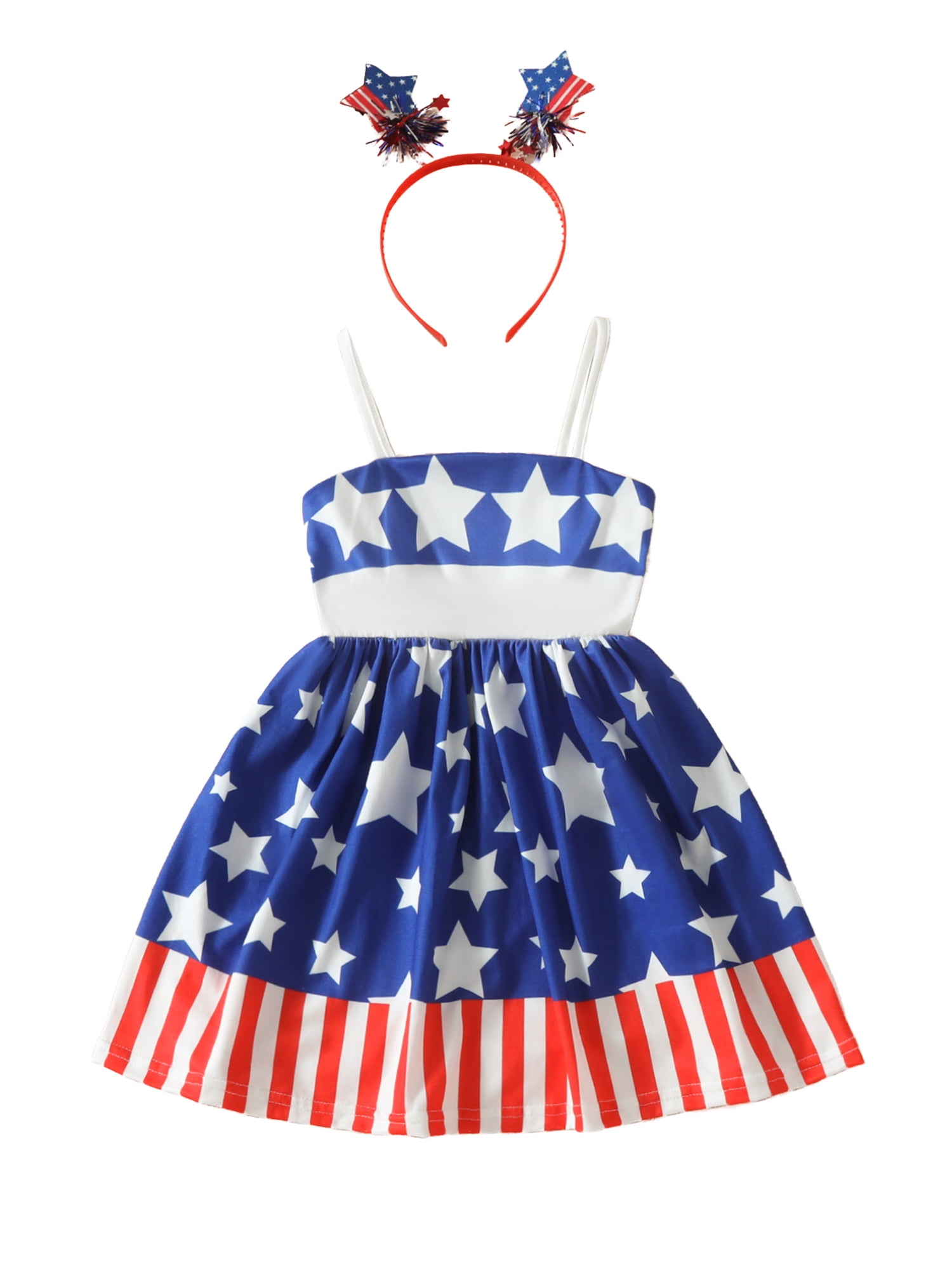 Suealasg Kids Girl 4th of July Outfits Sleeveless Stripe Star Print Cami Dress Toddler Girls ...