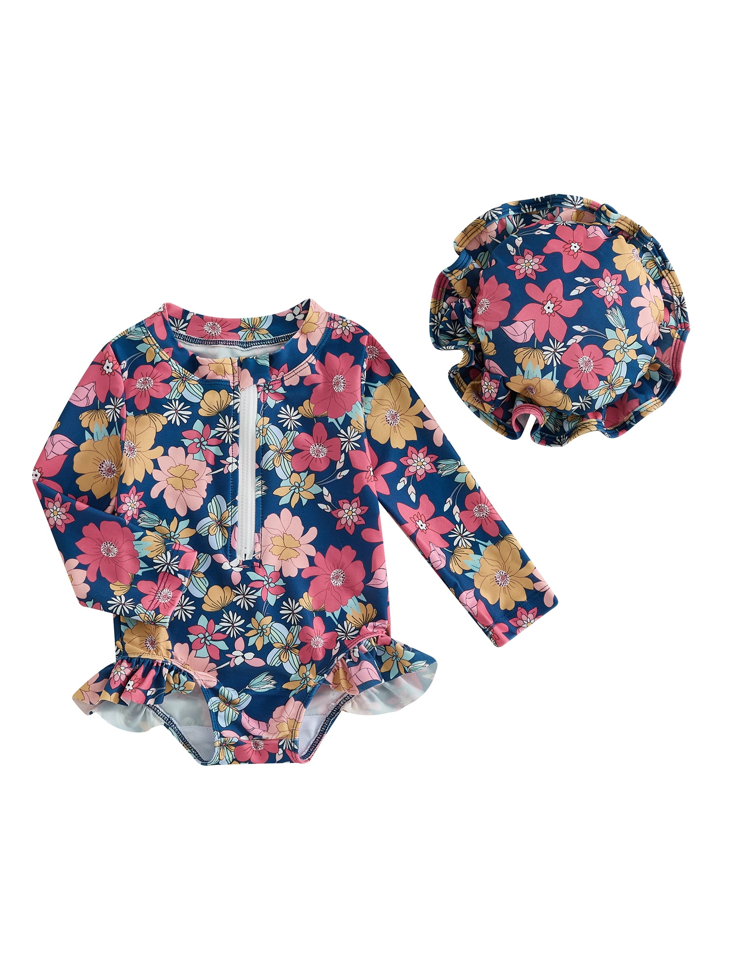Suealasg Kids Girl One Piece Swimsuits Toddler Girl Long Sleeve Floral Print Rash Guard Swimwear ...