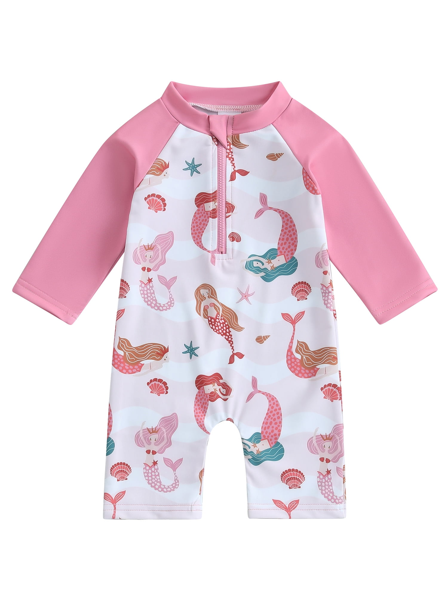 Suealasg Kids Girl Rash Guard Swimsuits Mermaid Print Zipper Long ...