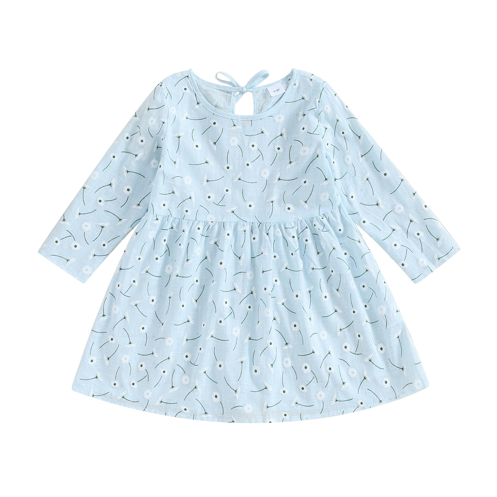 Suealasg Kids Girl Spring Dress Little Girls Long Sleeves Floral Print Princess Dress 3T 4T 5T ...