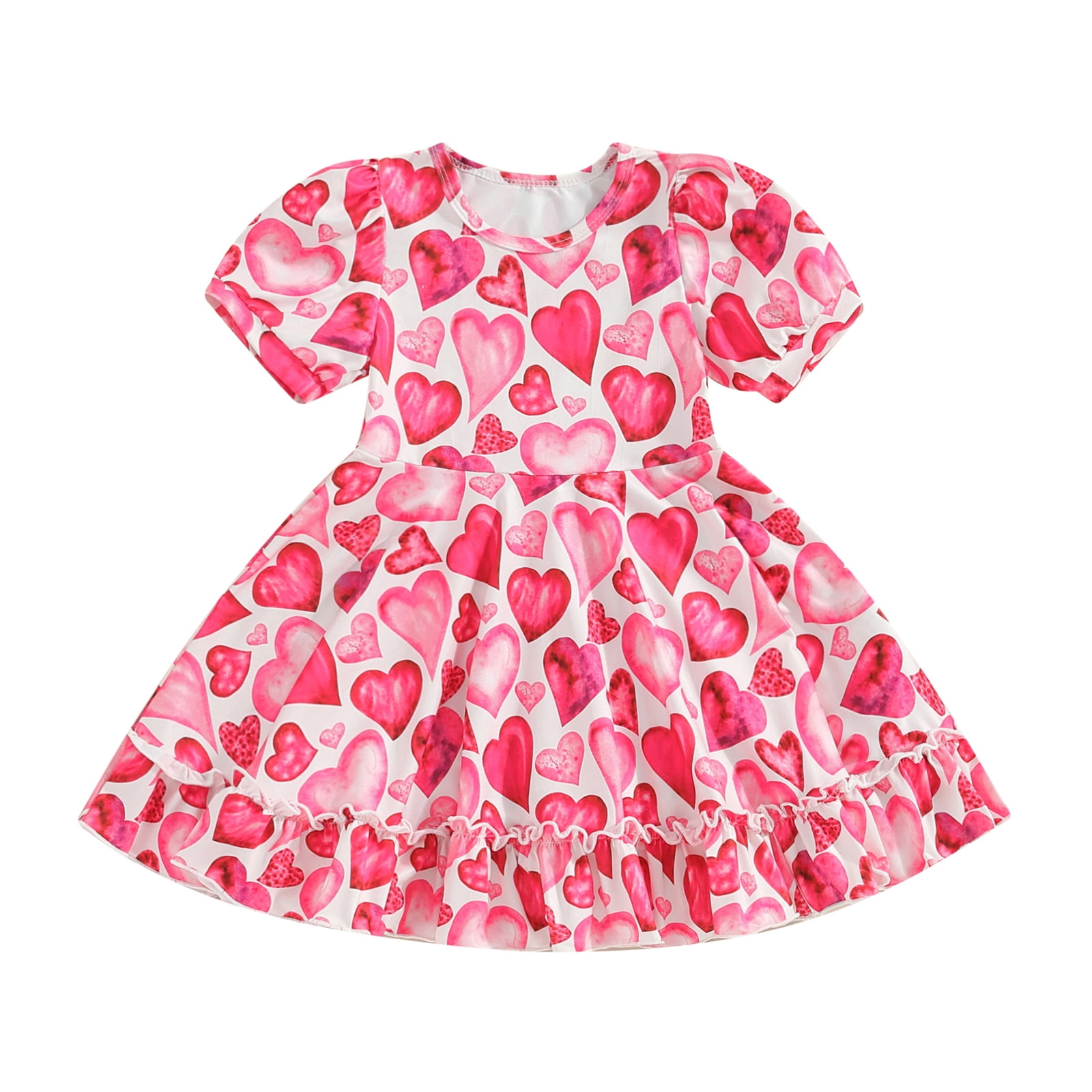 Suealasg Kids Girl Valentine’s Day Dress 1T 2T 3T 4T 5T 6T Little Girls Short Sleeve Round Neck ...