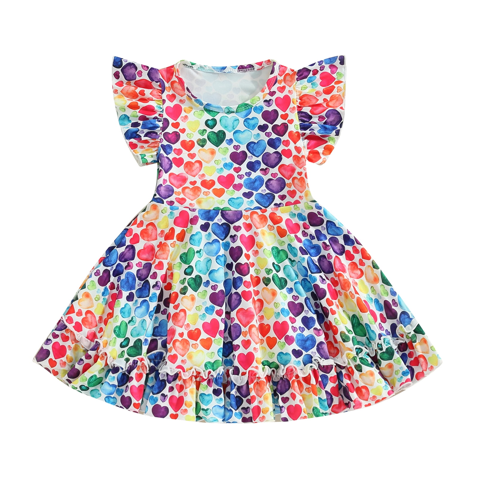 Suealasg Kids Girl Valentine’s Day Dress 1T 2T 3T 4T 5T Little Girls Fly Sleeve Round Neck Heart ...