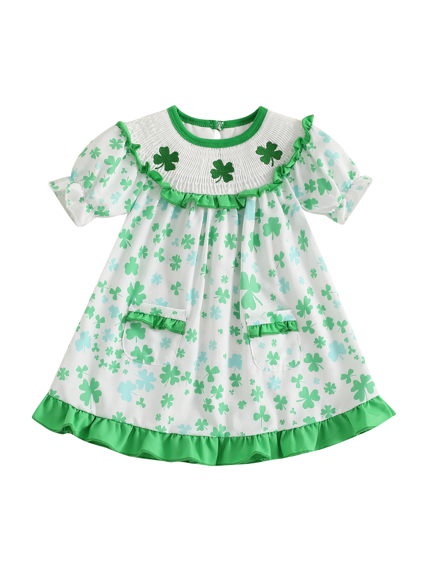 Suealasg Kids Girl’s Dress Short Sleeve Crew Neck Shamrock Print ...