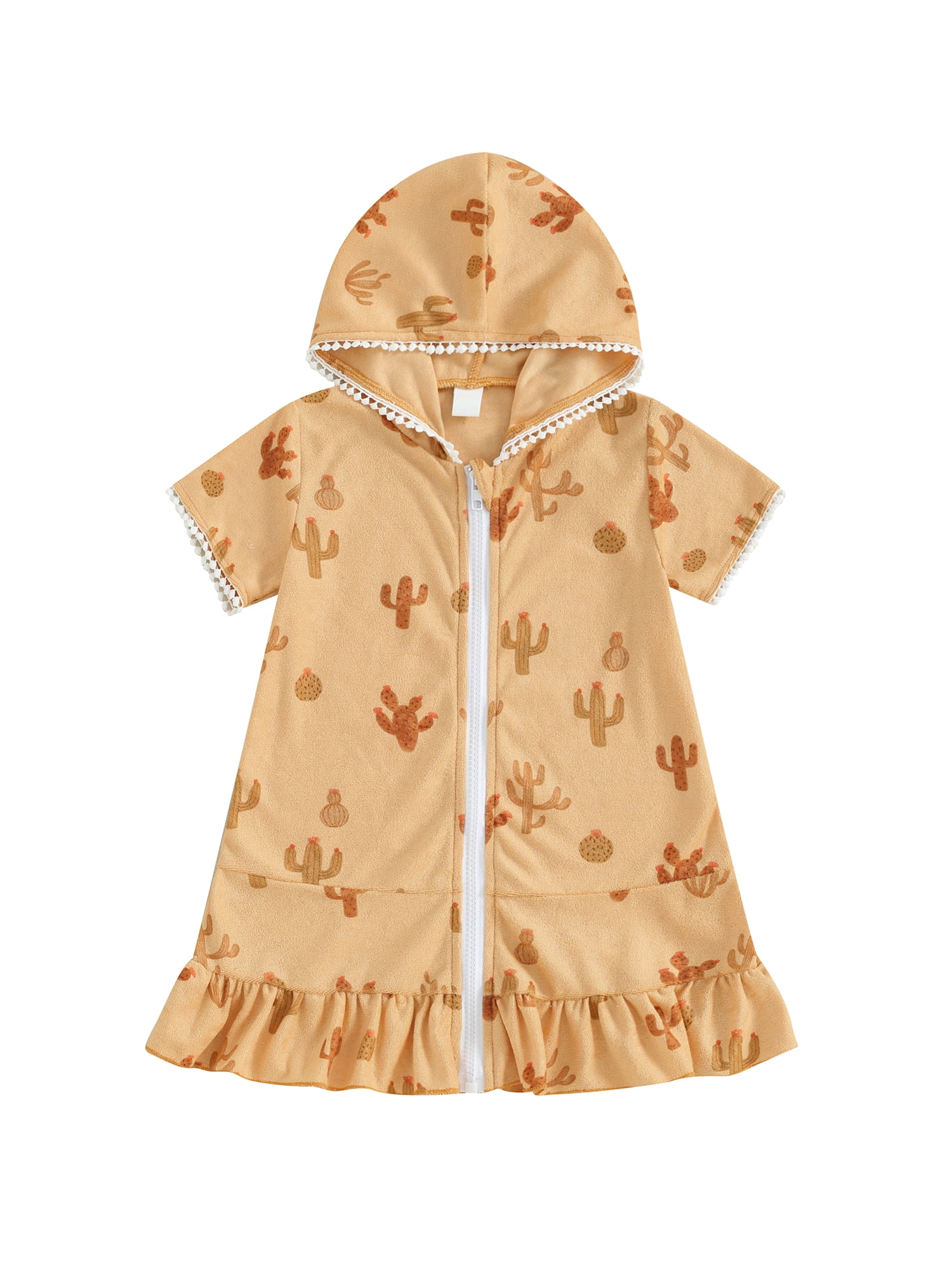 Suealasg Kids Girls Beach Hood Towel Soft Cactus Print Zip Up Absorbent ...