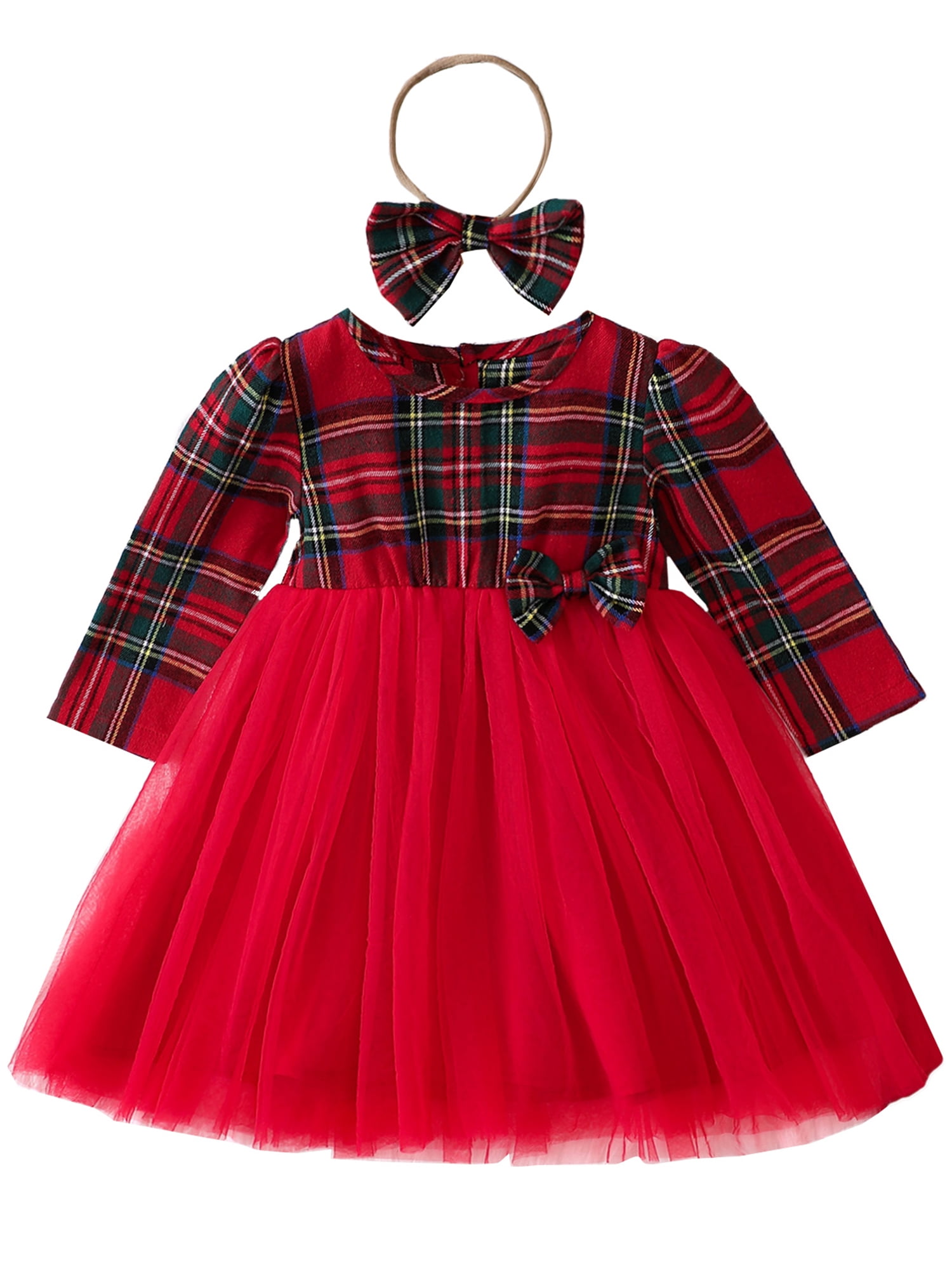 Suealasg Kids Girls Christmas Dress Clothes 6M 1T 2T 3T 4T Children Girls Long Sleeve Plaid ...