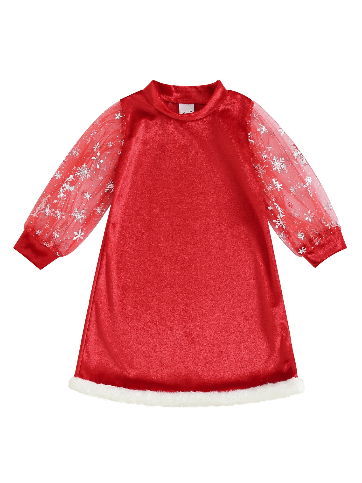 Suealasg Kids Girls Christmas Dress Outfit Long Sleeve Mock Neck Snowflake Print Sheer Mesh A ...