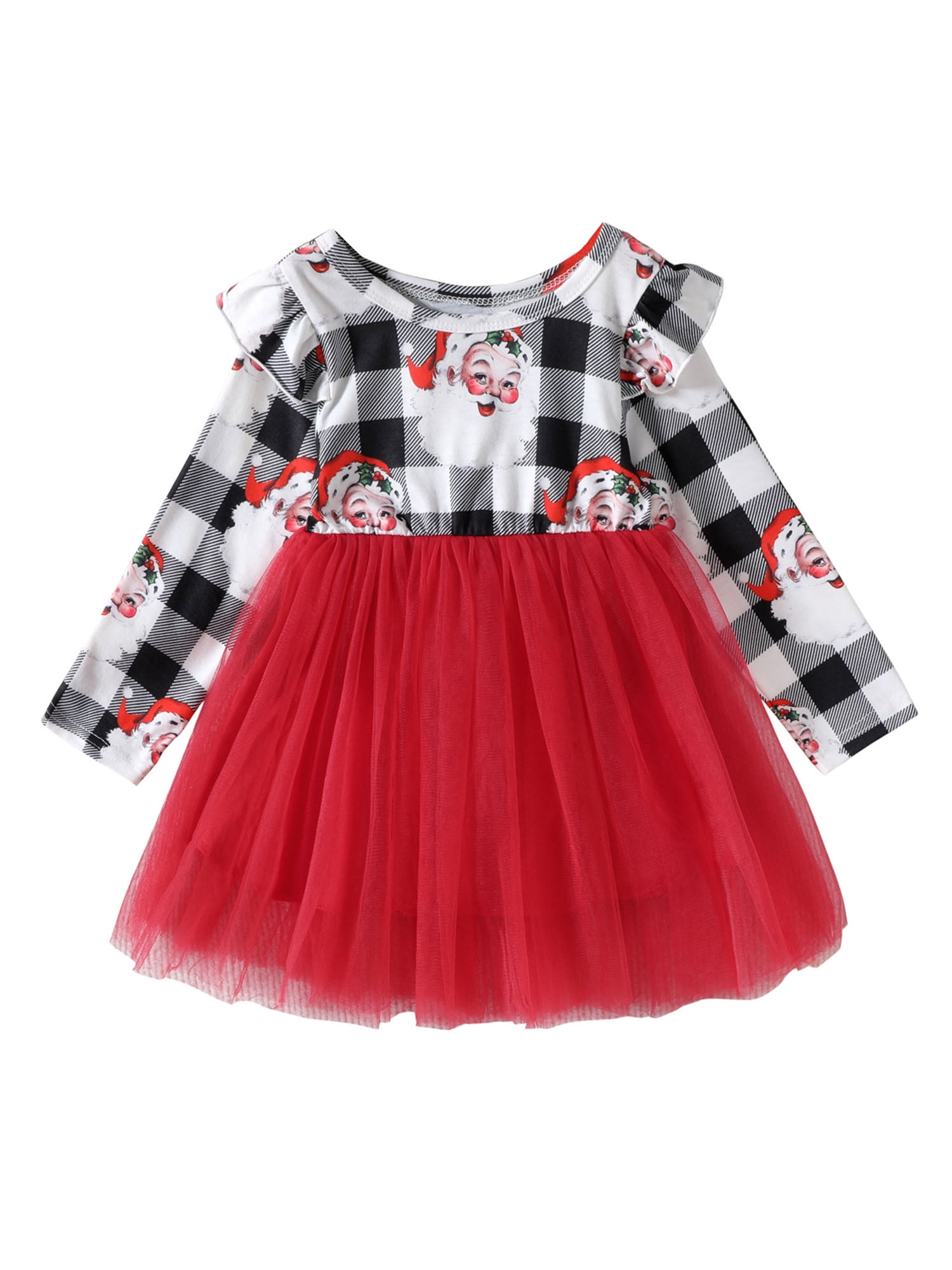 Suealasg Kids Girls Christmas Dress Toddler Baby Girls Long Sleeve Crewneck Santa Print A-Line ...