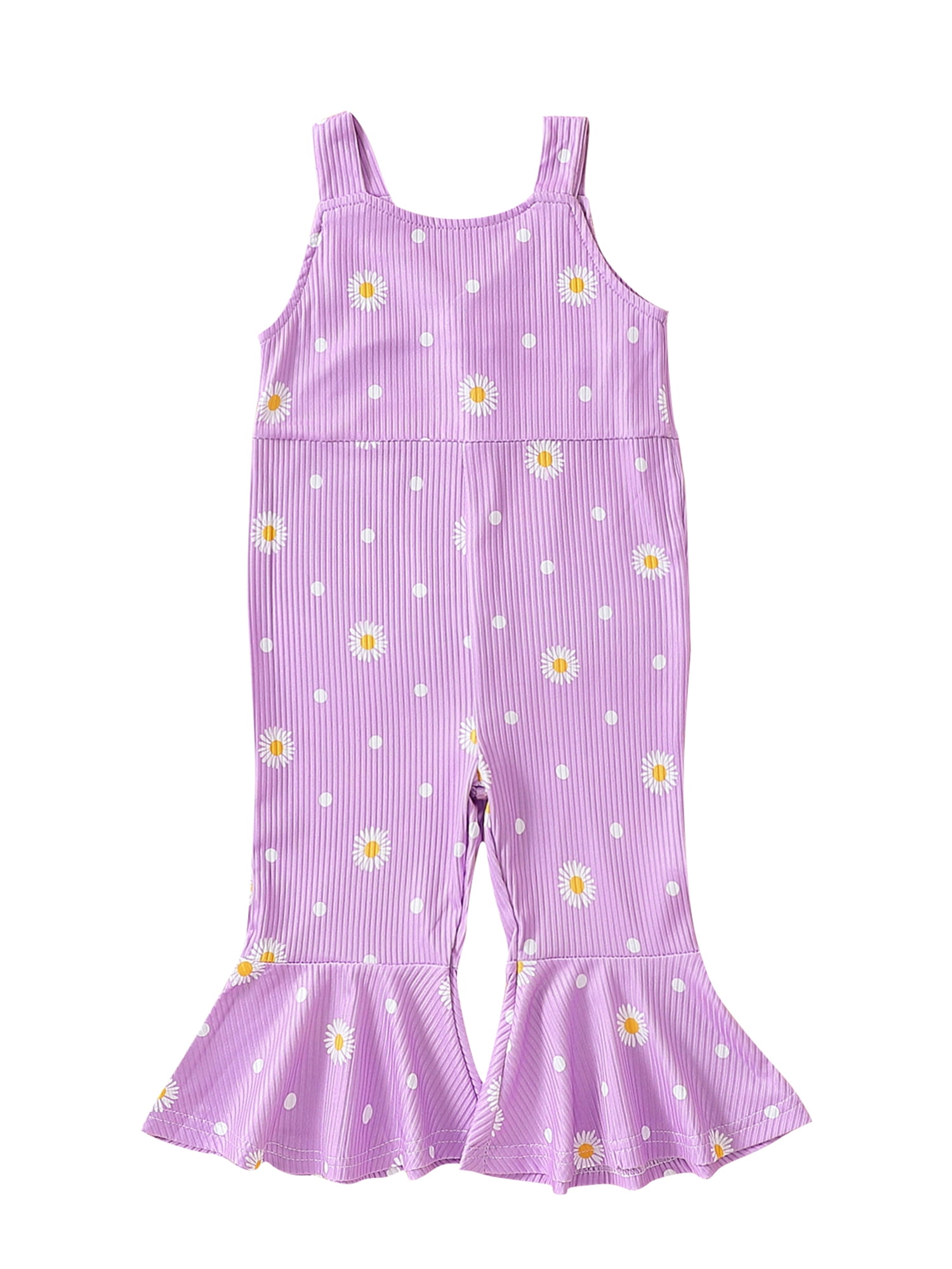 Suealasg Kids Girls Overalls Romper Sleeveless Daisy Print Long ...