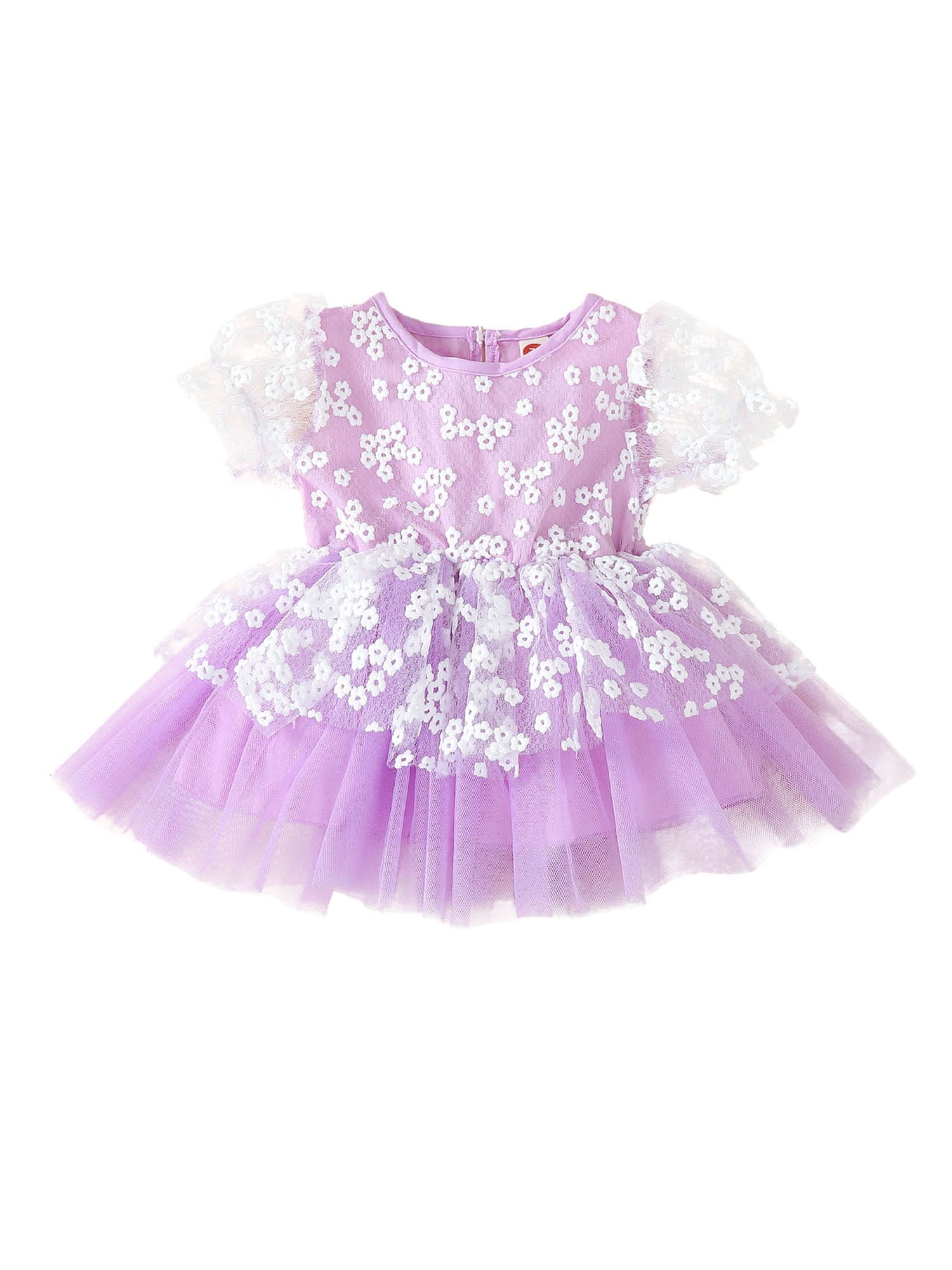 Suealasg Kids Girls Princess Dress 6M 1T 2T 3T 4T Toddler Girls Short Sleeve Floral Embellished ...