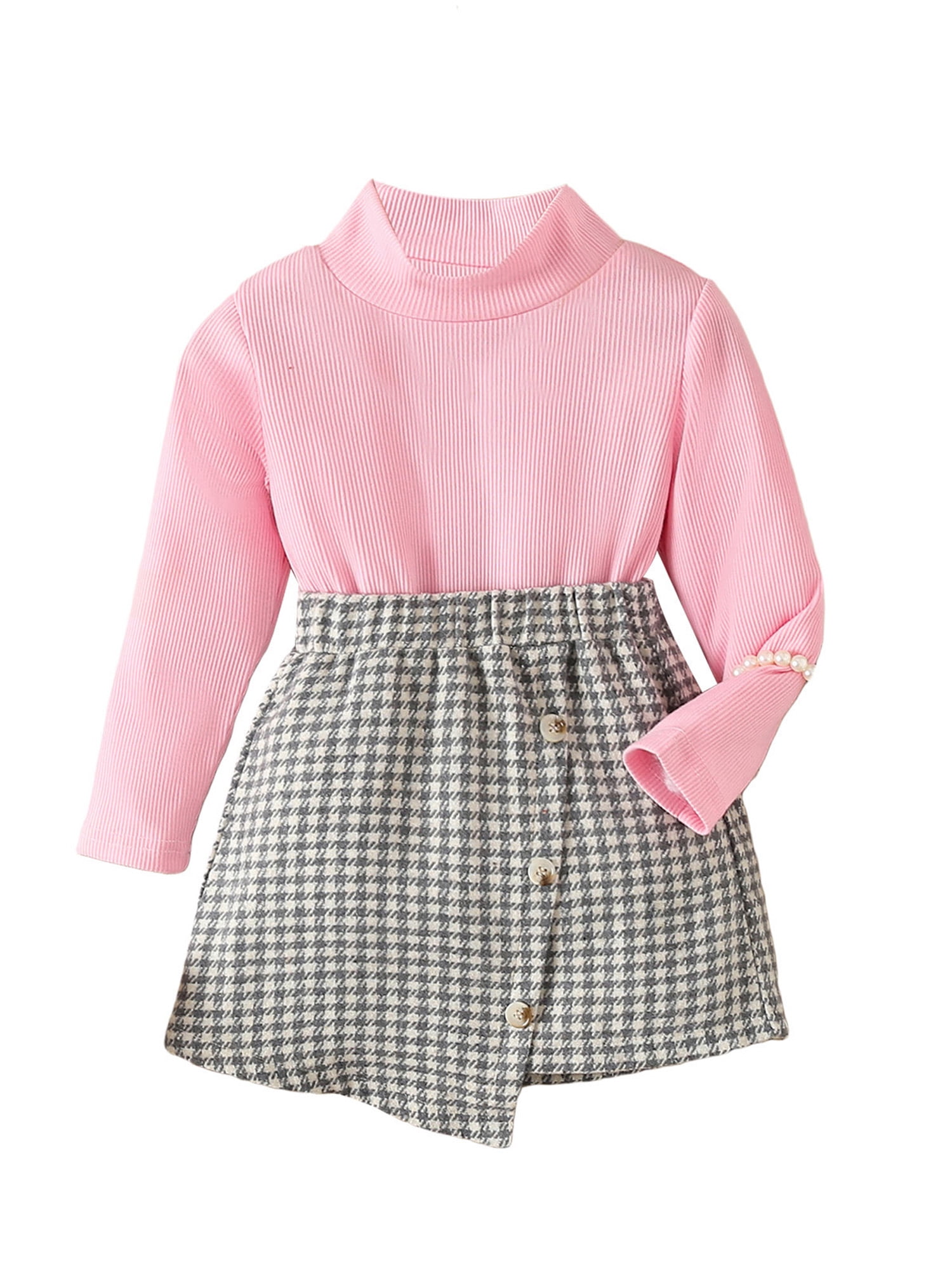 Suealasg Kids Girls Skirt Set 6M 1T 2T 3T 4T Little Girls Solid Color Ribbed Long Sleeve Mock ...