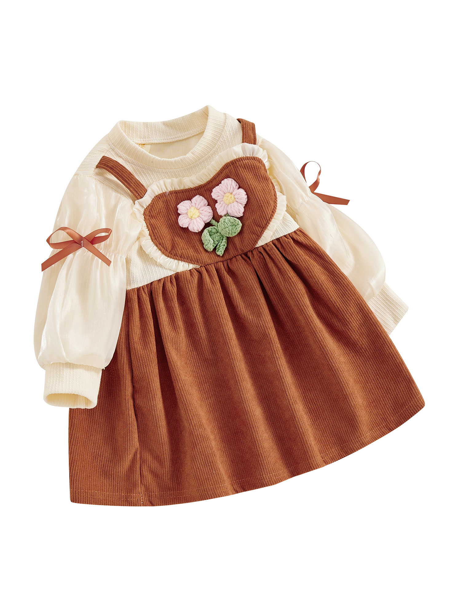 Suealasg Kids Girls Spring Casual Dress 1T 2T 3T 4T 5T Long Sleeve 3D Knit Flower Patchwork A ...