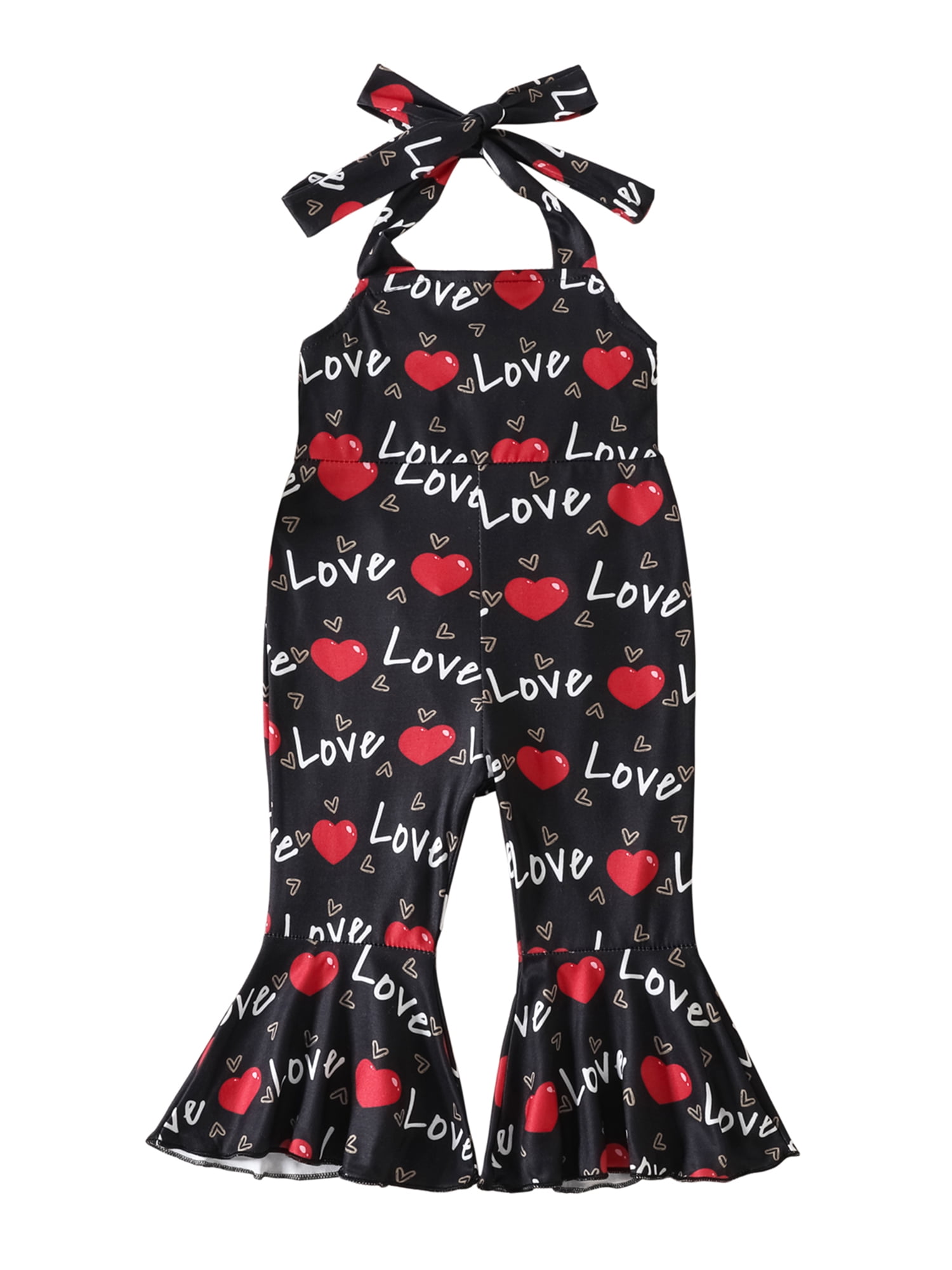 Suealasg Kids Girls Valentine's Day Jumpsuits Sleeveless Tie-Up Halter Neck Letter Heart Print ...