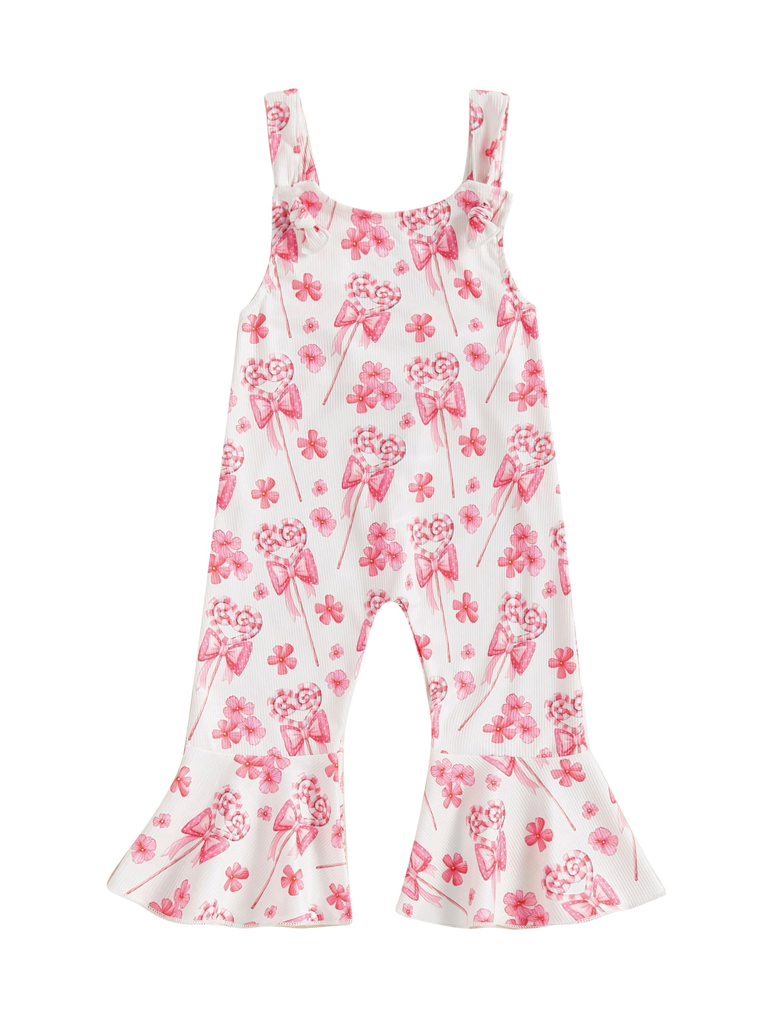 Suealasg Kids Toddler Baby Girl Valentine’s Day Jumpsuit Sleeveless Heart Print Romper Overalls ...