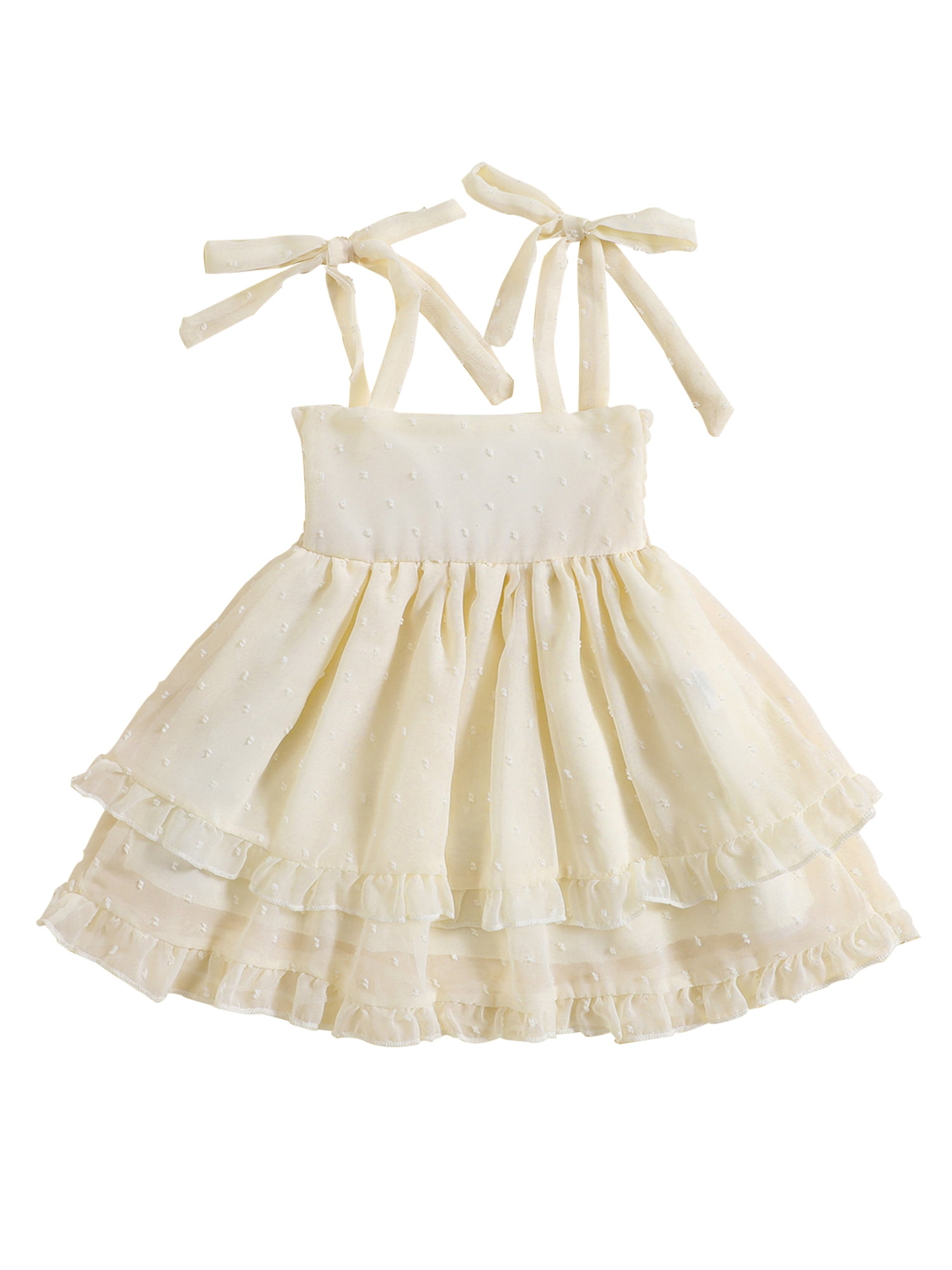 Suealasg Kids Toddler Girls Princess Dress Sleeveless Tie Up Swiss Dot Ruffle A-line Dress 1T 2T ...