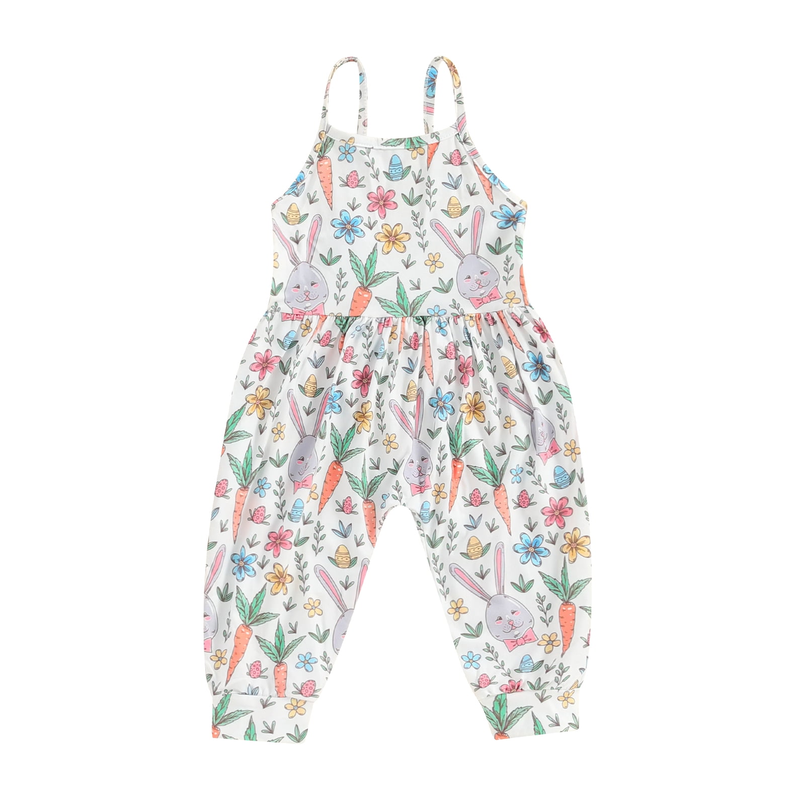 Suealasg Little Girl Easter Rompers Sleeveless Bunny Print Jumpsuits ...