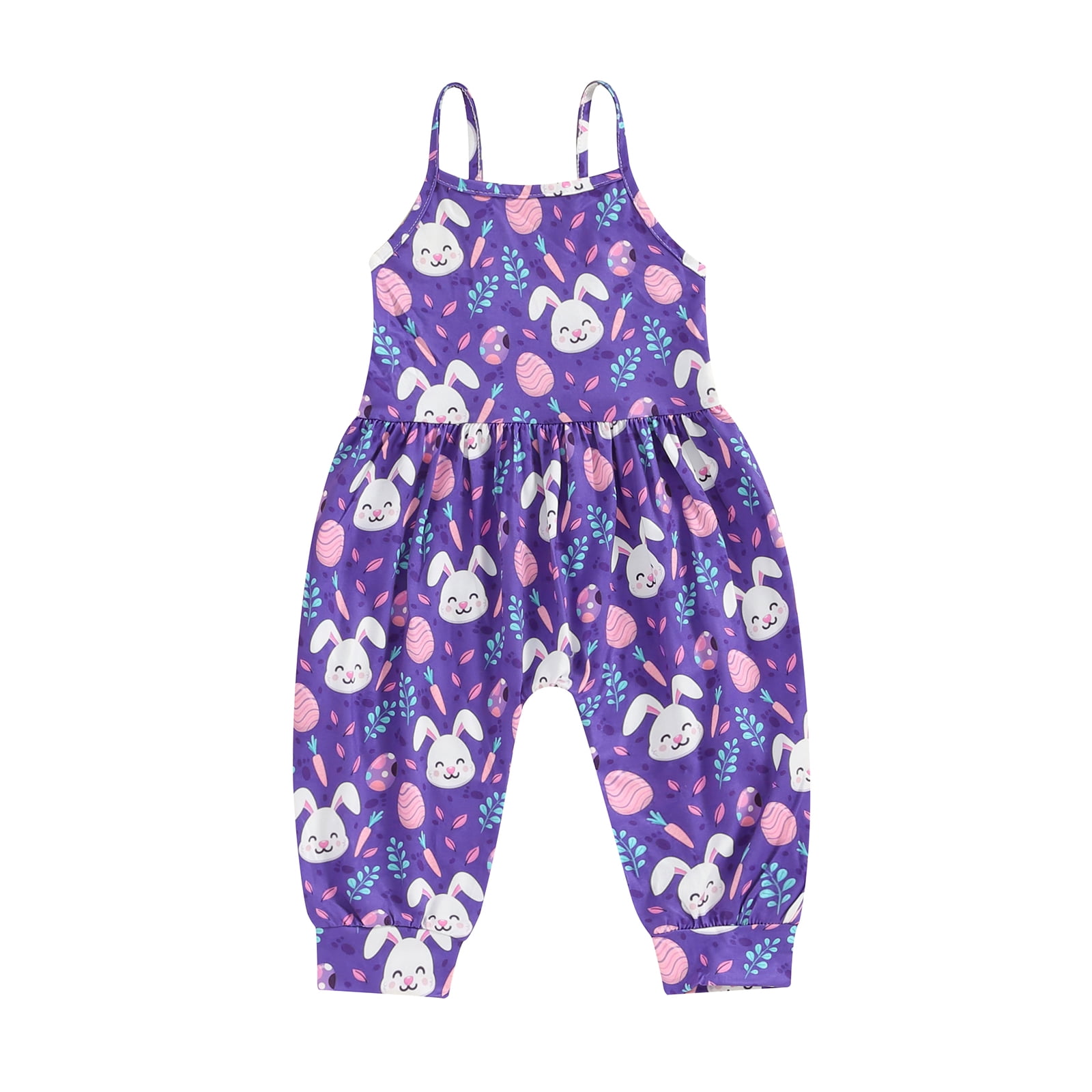 Suealasg Little Girl Easter Rompers Sleeveless Bunny Print Jumpsuits ...