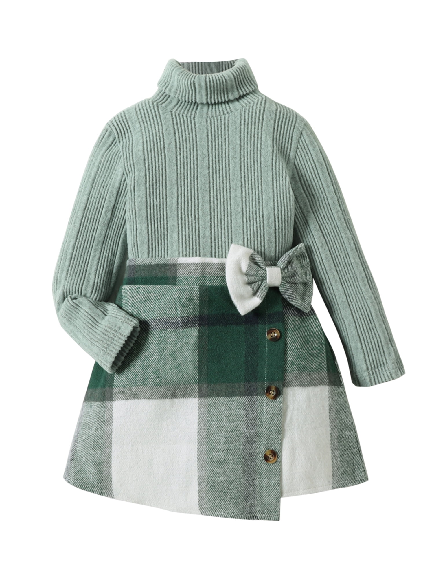 Suealasg Little Girl Fall Outfits Set Clothes 4T 5T 6T 7T Kids Girl Turtleneck Sweater and Plaid ...