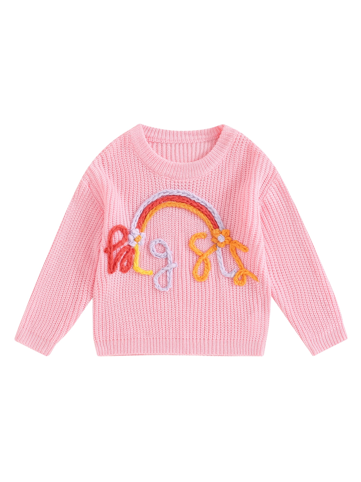 Suealasg Little Girl Fall Sweater Long Sleeve Rainbow Letter Knit ...