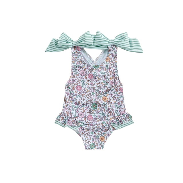 Suealasg Little Girl Summer One Piece Swimsuit Sleeveless Floral Star ...