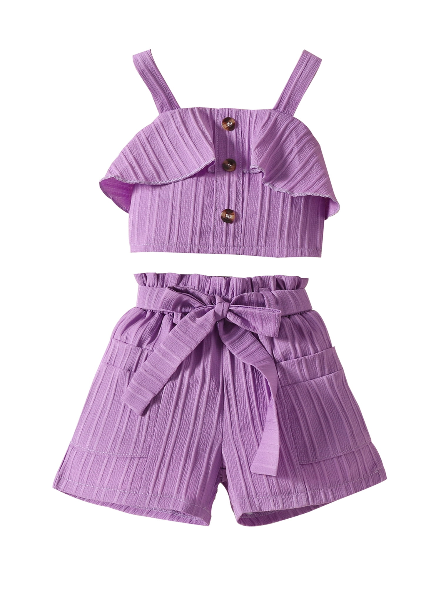 Suealasg Little Girl Summer Outfits Set Clothes 1T 2T 3T 4T 5T 6T Kids Girl Sleeveless Solid ...