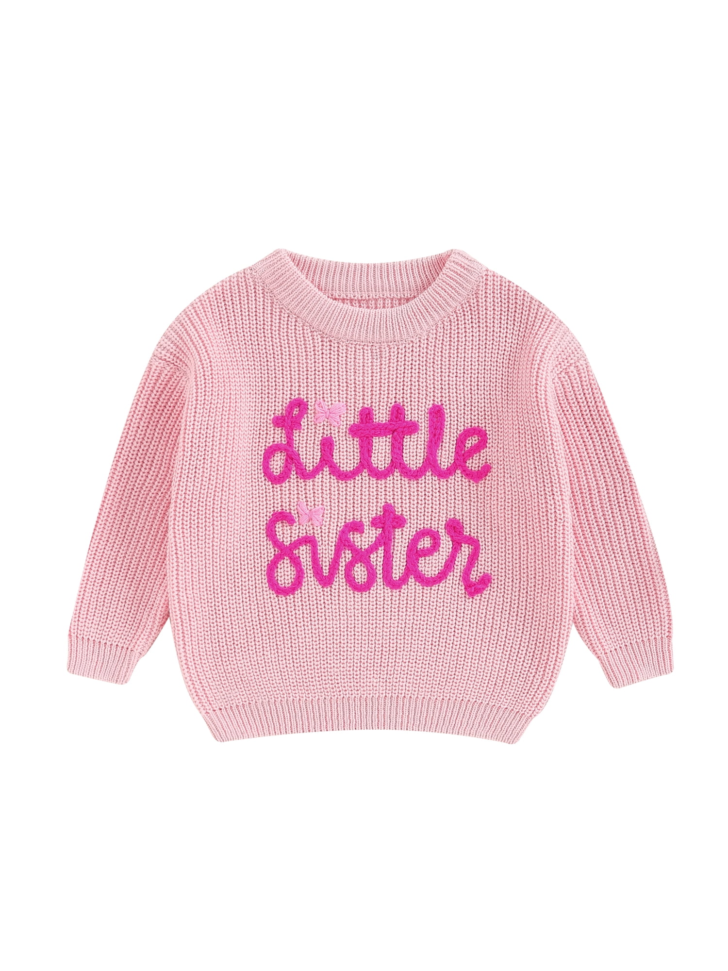 Suealasg Little Girl Sweater Long Sleeve Crew Neck Letters Embroidery ...